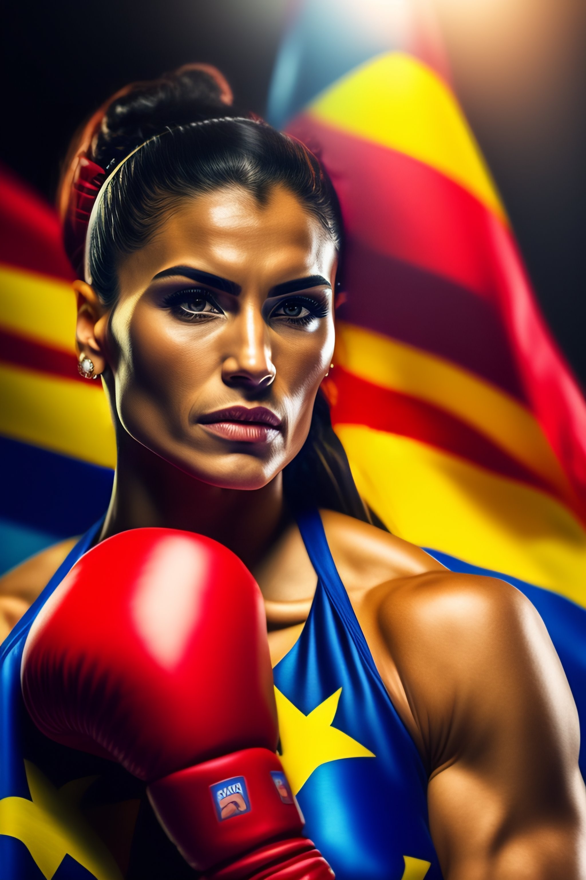 Lexica - A woman boxing fighter with Romanian flag