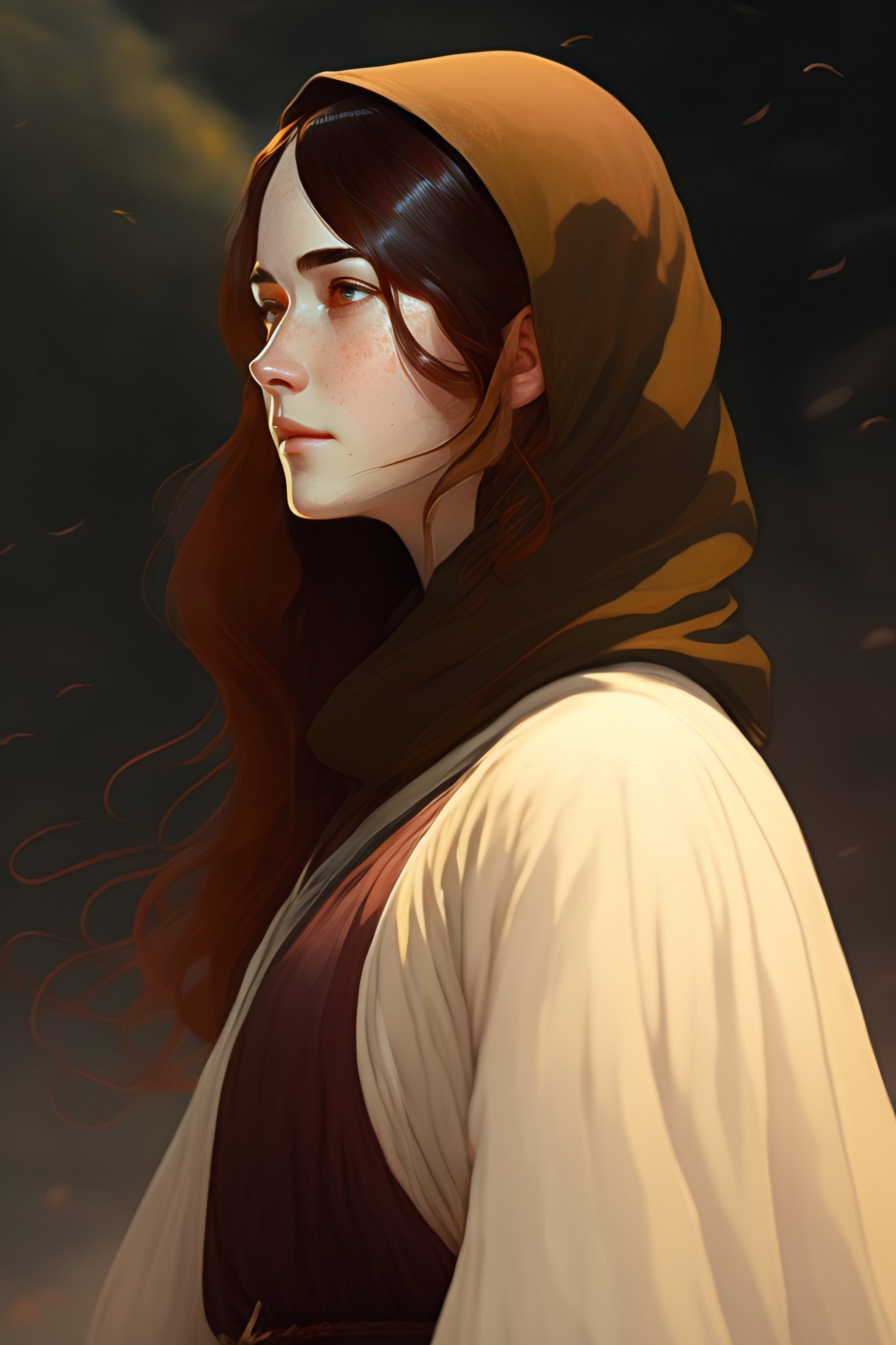 Lexica - (((((freckles))))) wearing a hood Victorian reporter baroque ...