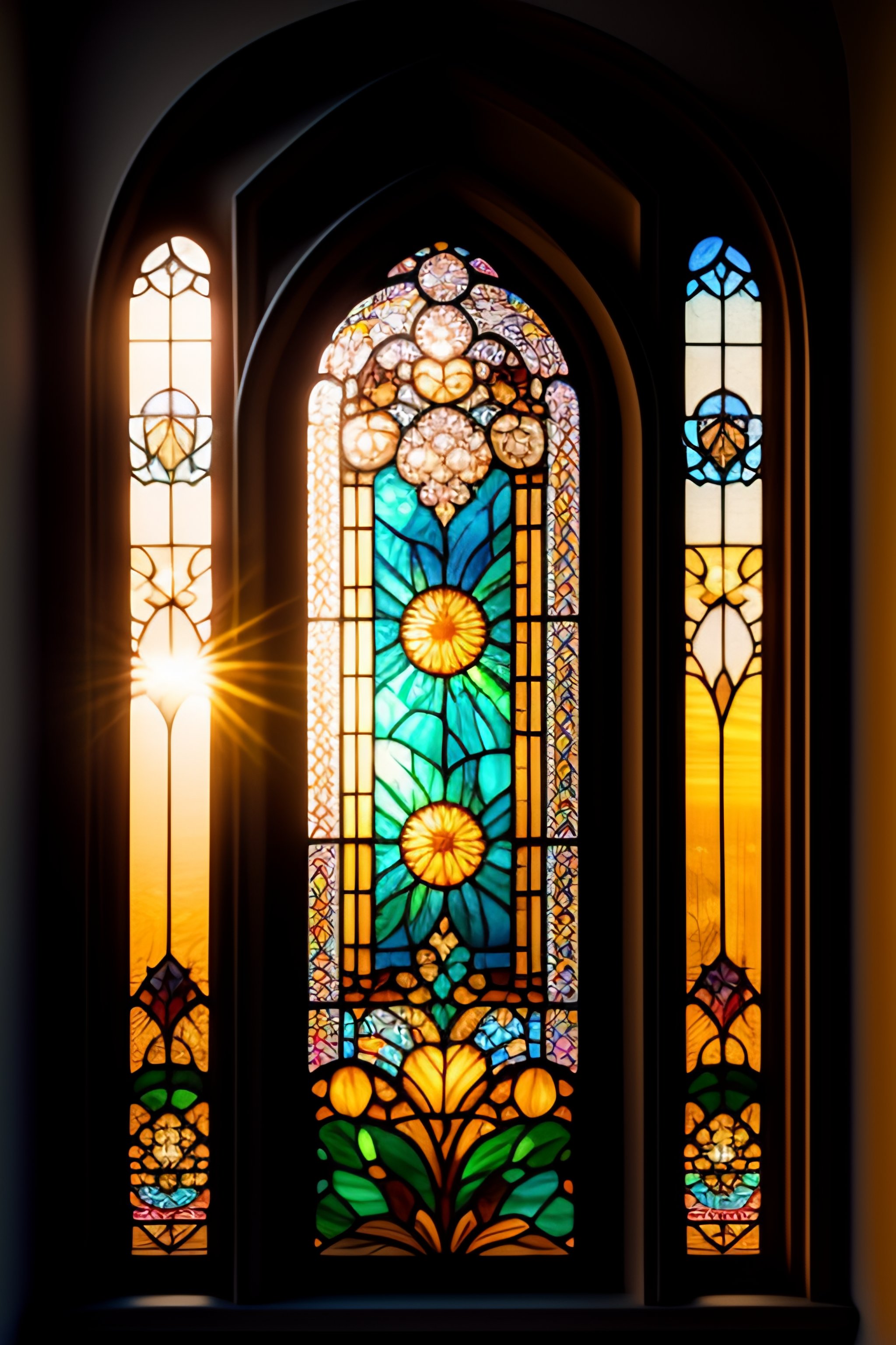 Lexica - Hyper realistic photograph of an art nouveau stained glass ...
