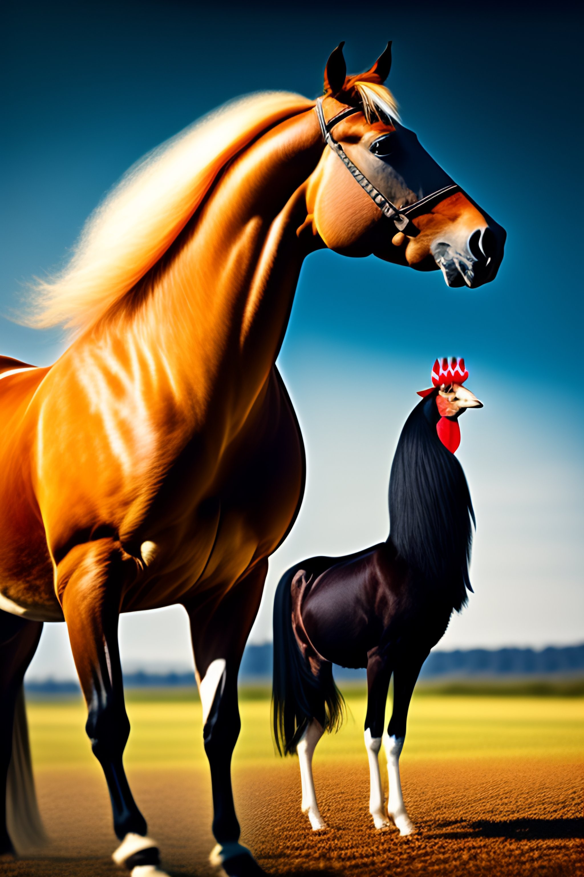 Lexica - A horse standing on its hind legs with the head of a rooster