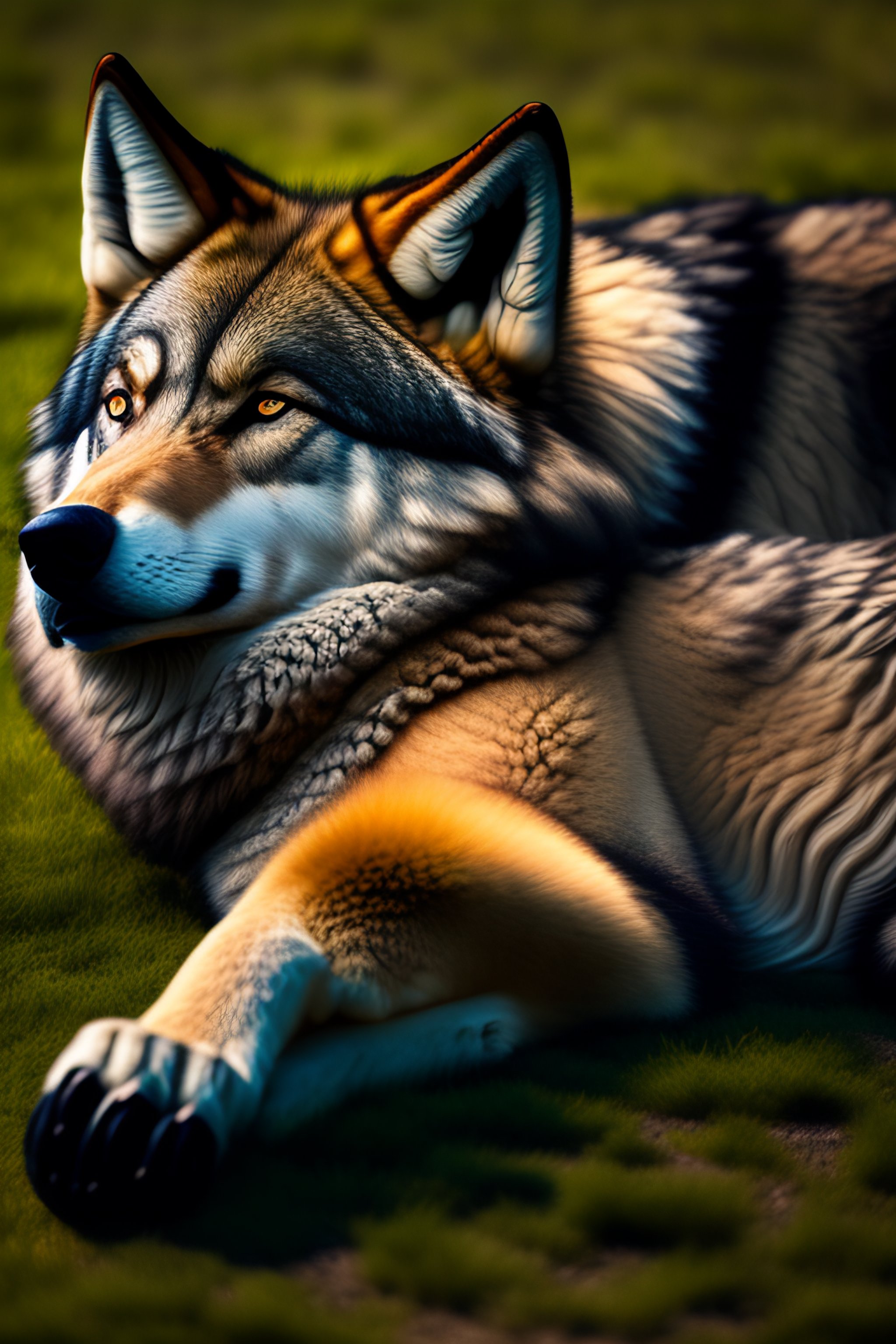 Lexica - Dead wolf lying on a grass, bleeding, missing limbs, and a cub ...