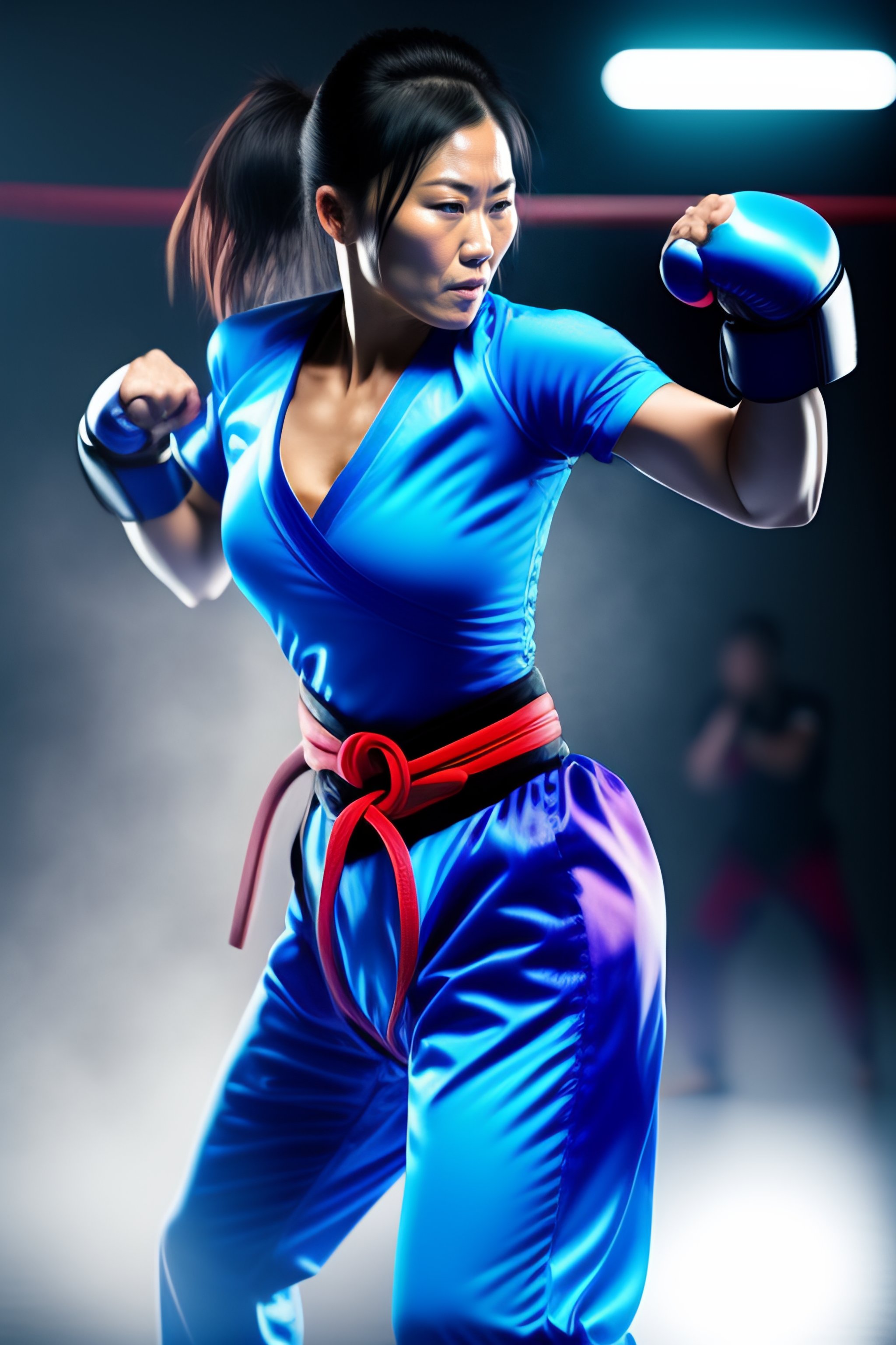 Lexica - Martial arts fighting woman sweating blue clothes