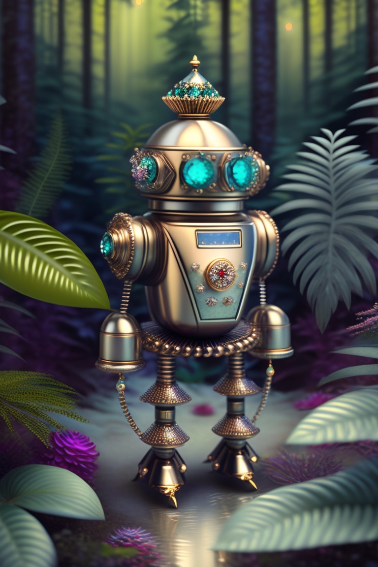 Lexica - Magic trippy silver 1950;s spiked robot with attitude, jewel ...