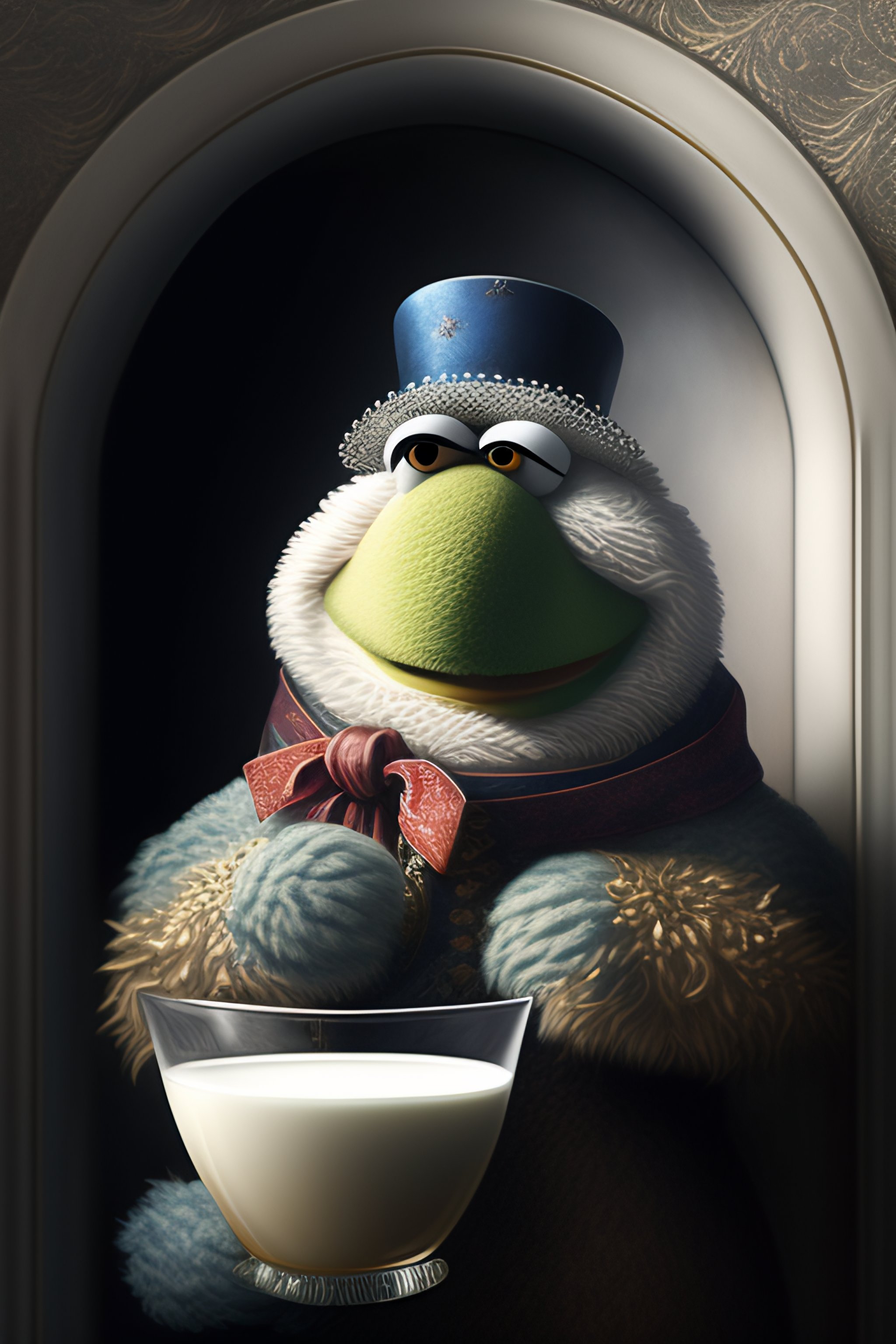 Lexica - Muppet holding a glass of milk in the style of Gustave Dore