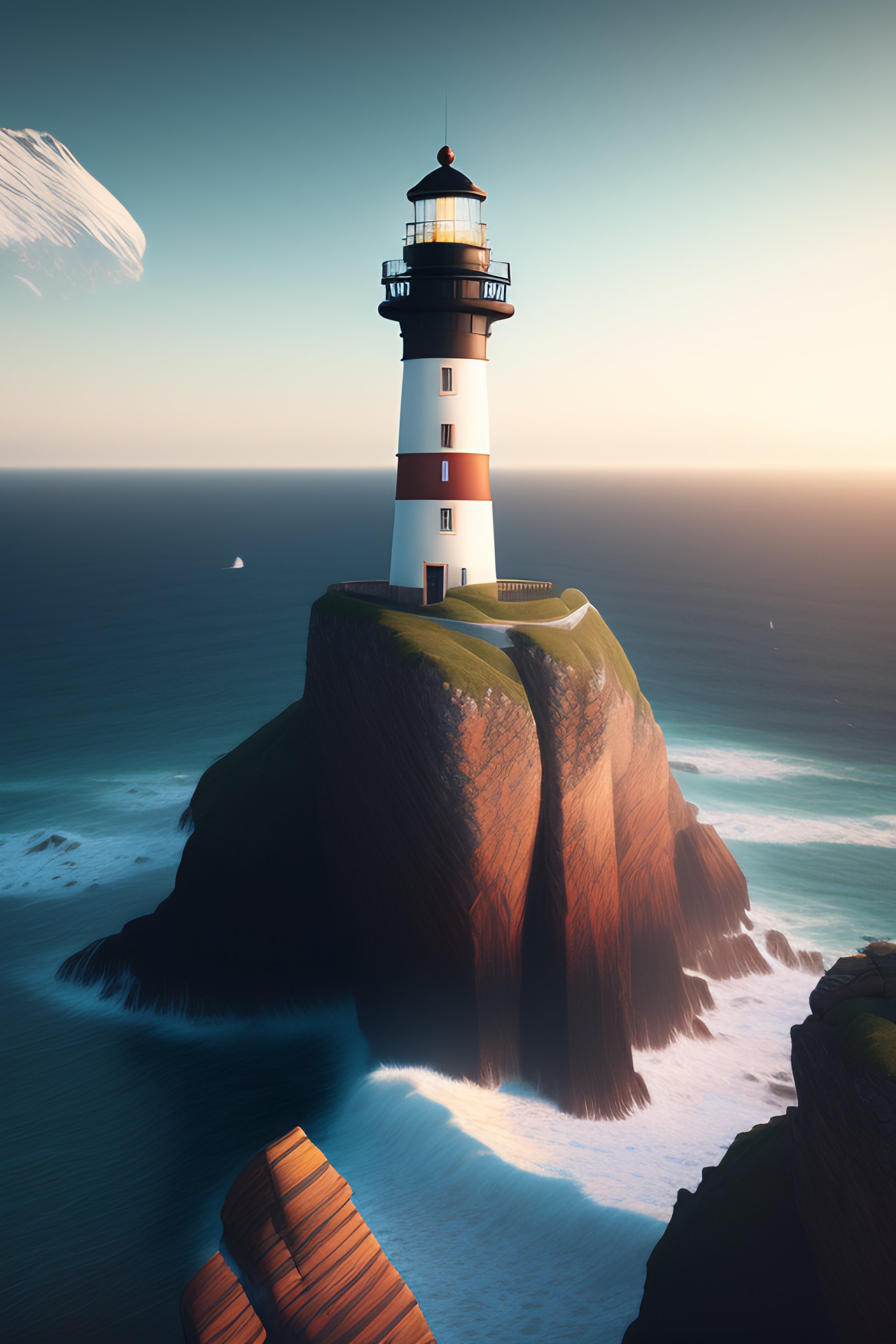 Lexica - Painting lighthouse on the edge of a cliff overseeing a vast ...