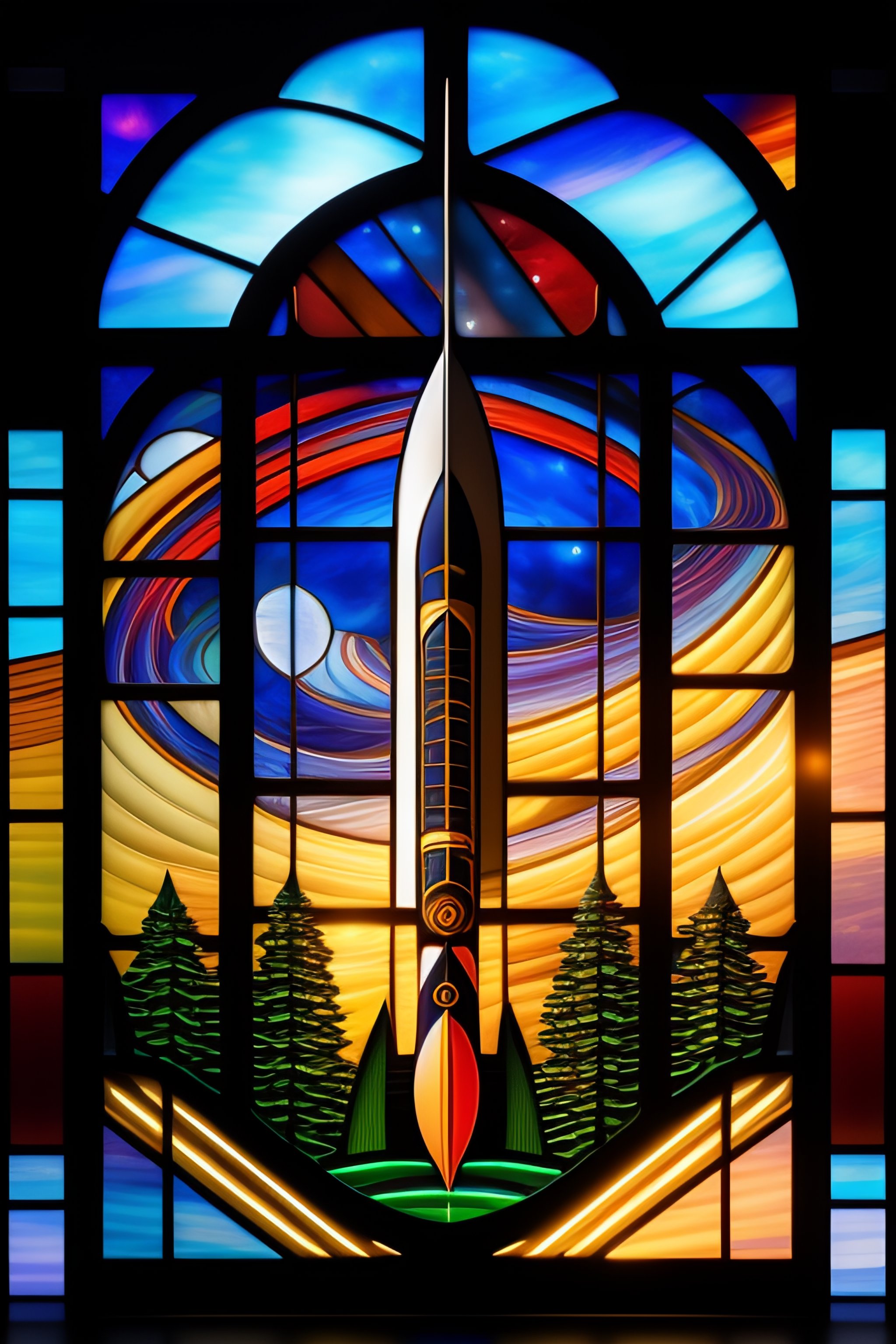 Lexica - Rocket launch, center composition, detailed stained glass ...
