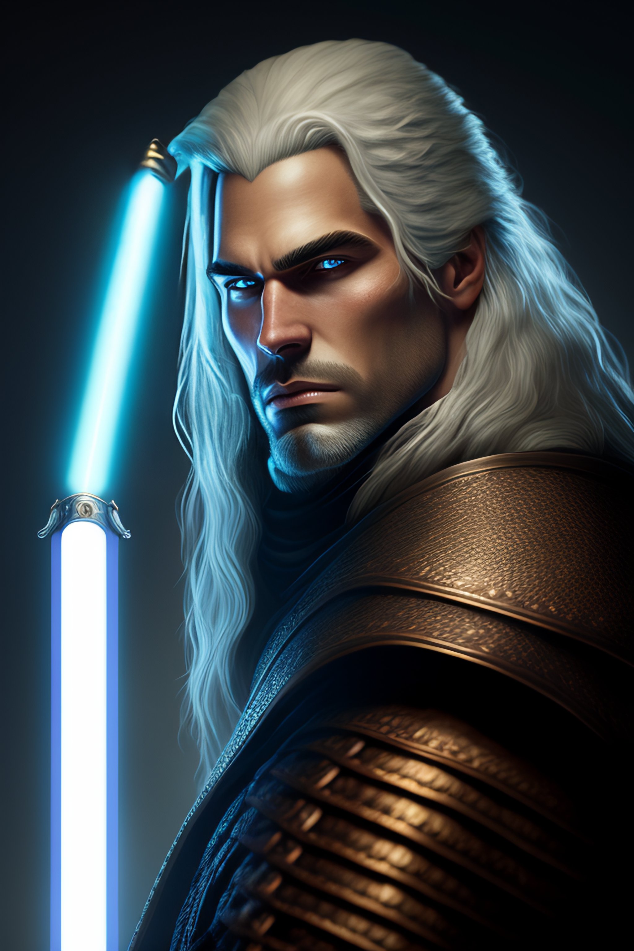 Lexica - Portrait of medieval geralt with lightsaber