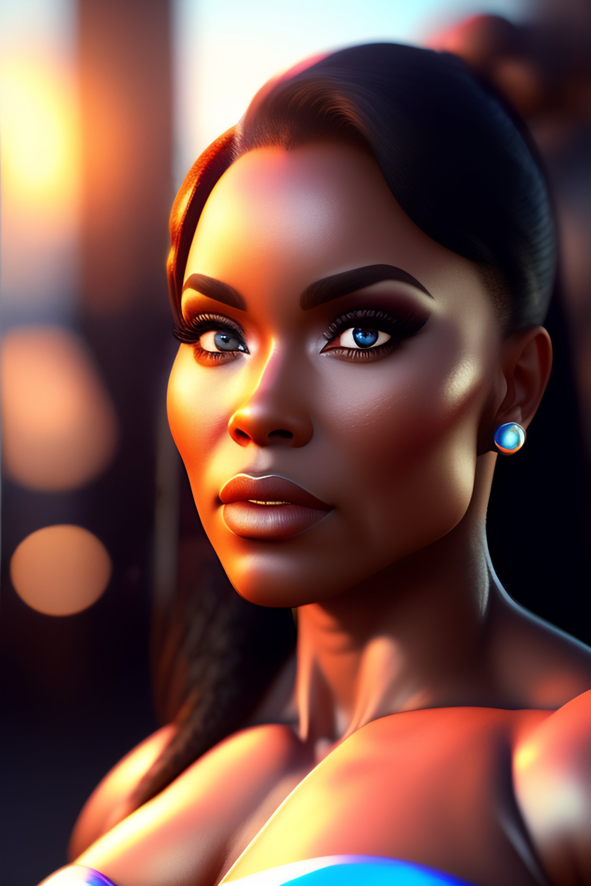 Lexica - A wide woman bodybuilder, cute big circular reflective eyes ...