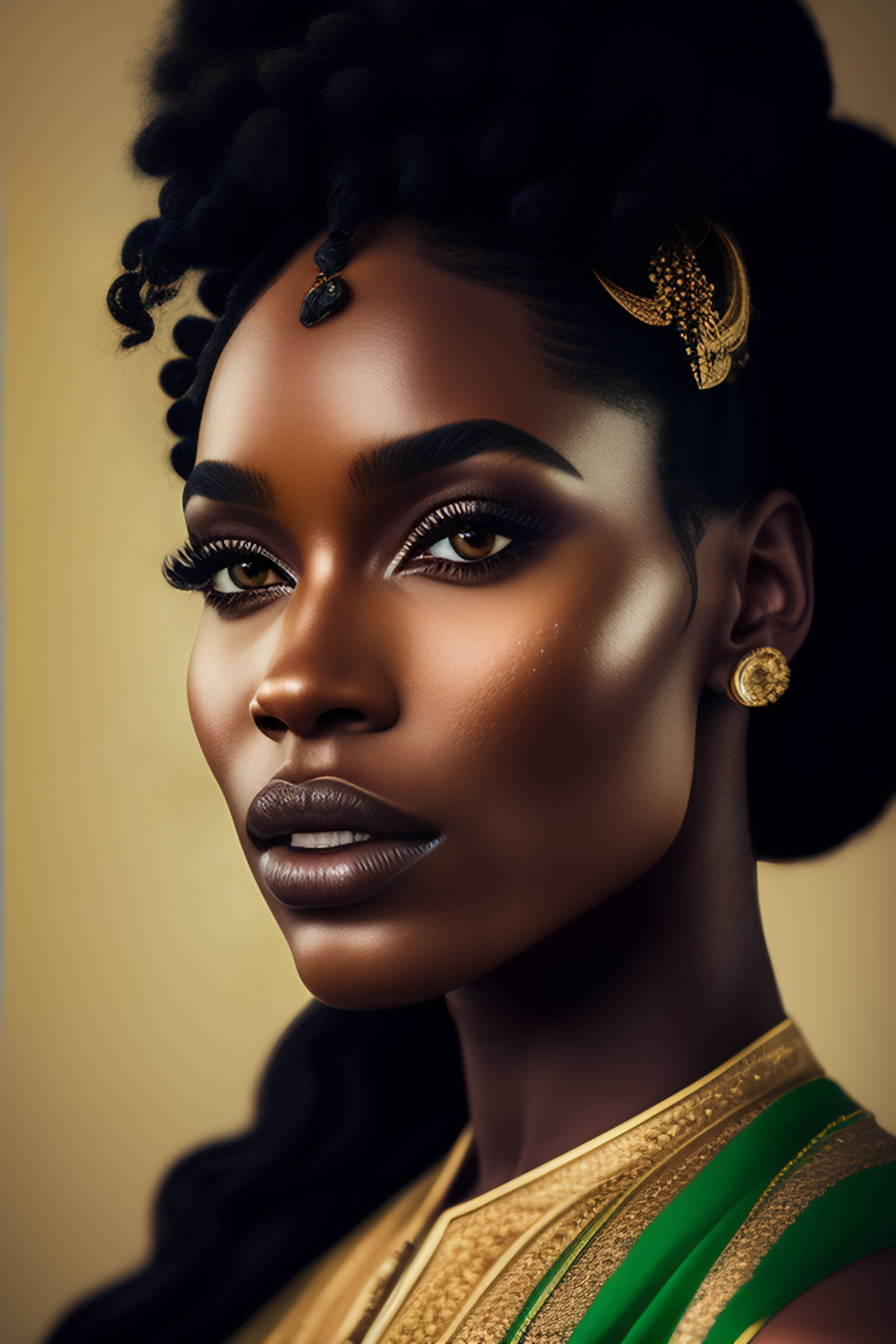 Lexica - A portrait of a beautiful brune long hair black woman with ...