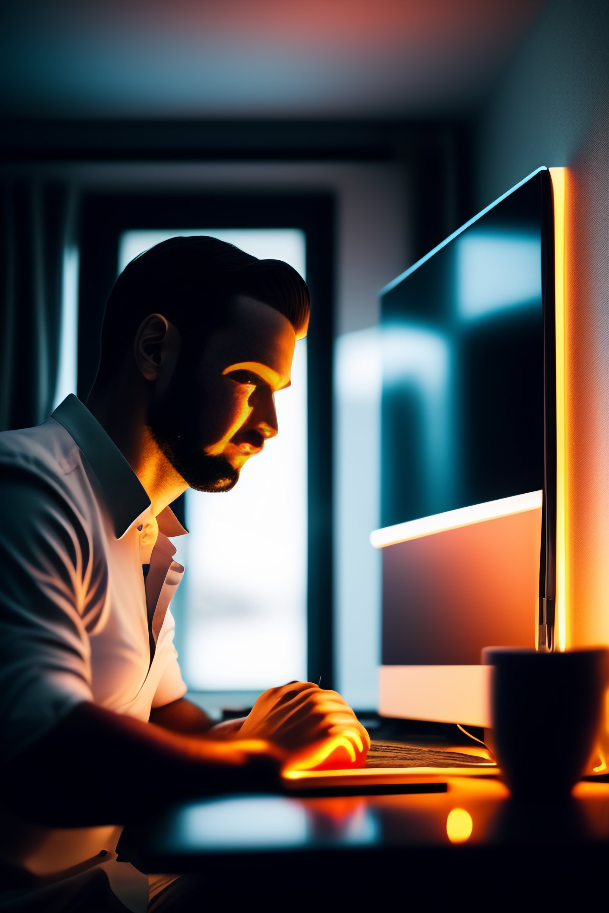 Lexica - Mid 40s software developer working from home in dark room