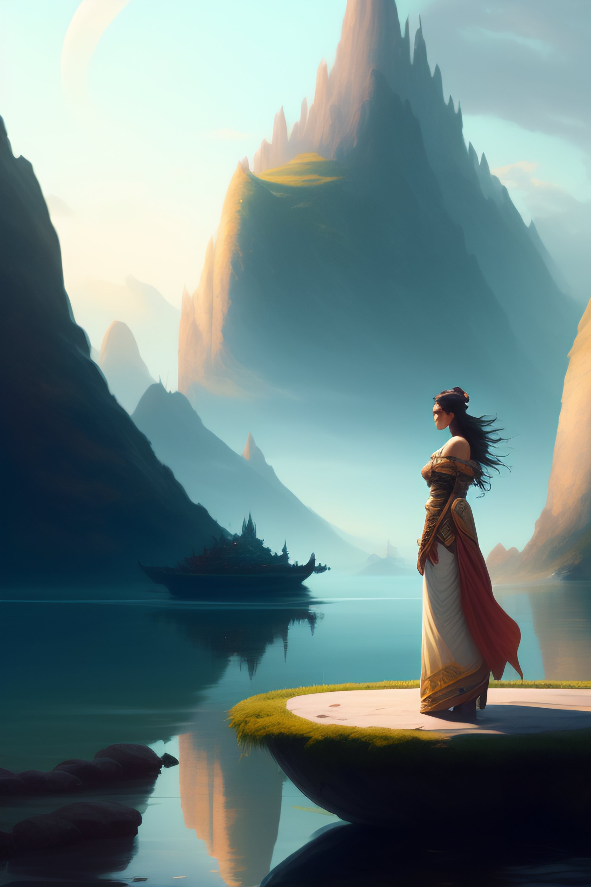 Lexica - Full body corina kopf standing on a floating island with many ...