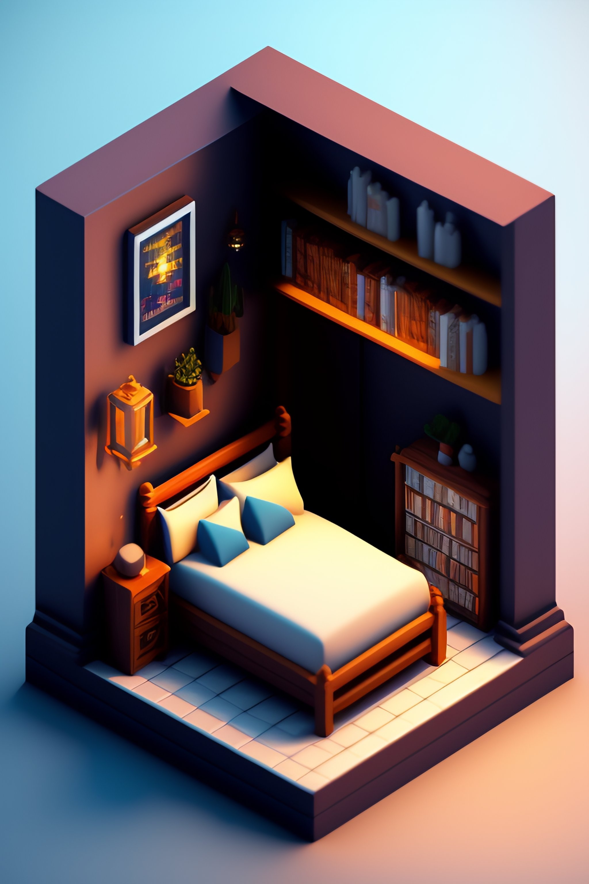 Lexica - Detailed isometric bedroom, pixel art, unreal engine voxel render, gothic