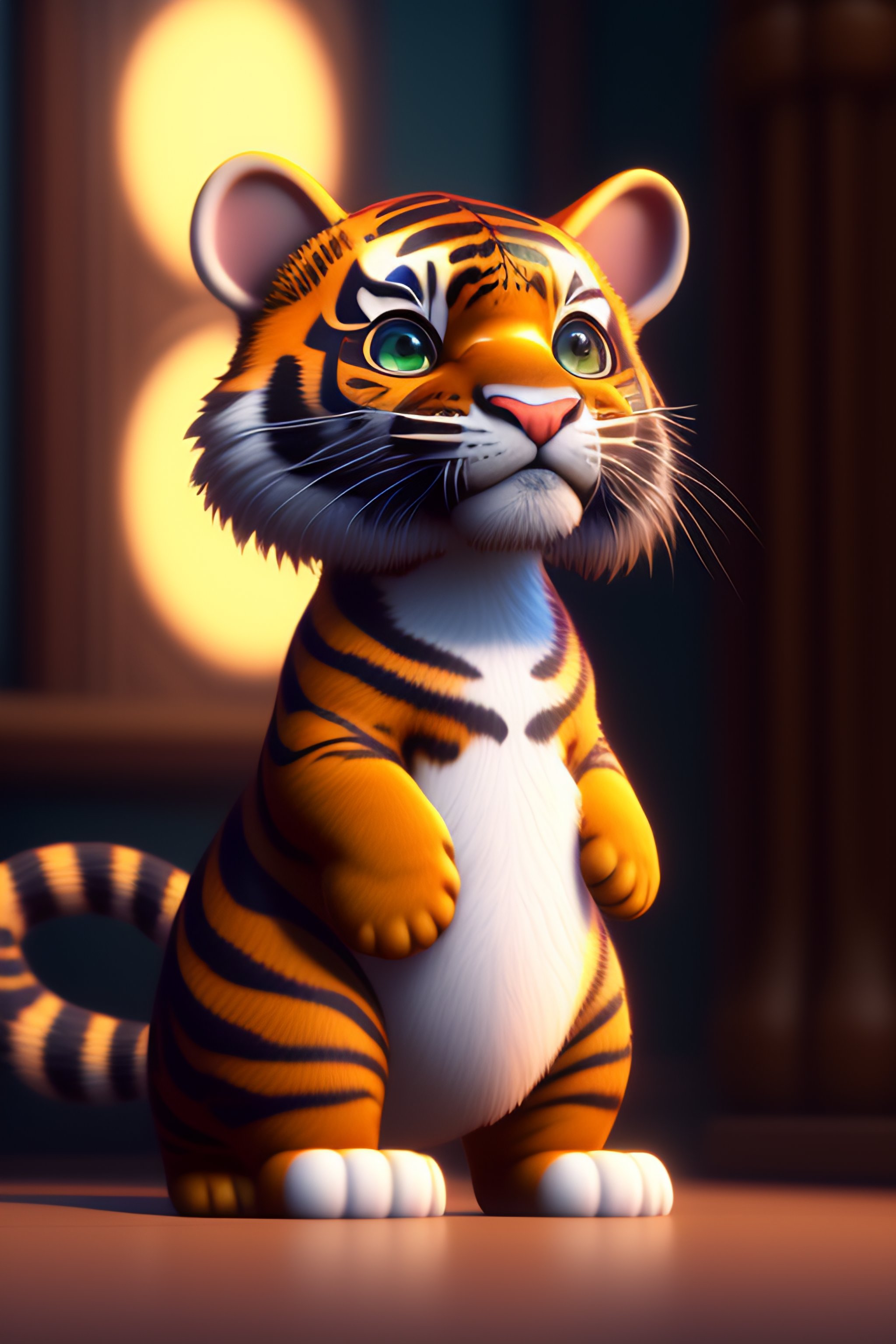 Lexica - Cute small tiger standing on 2 feet on theater ,unreal engine ...