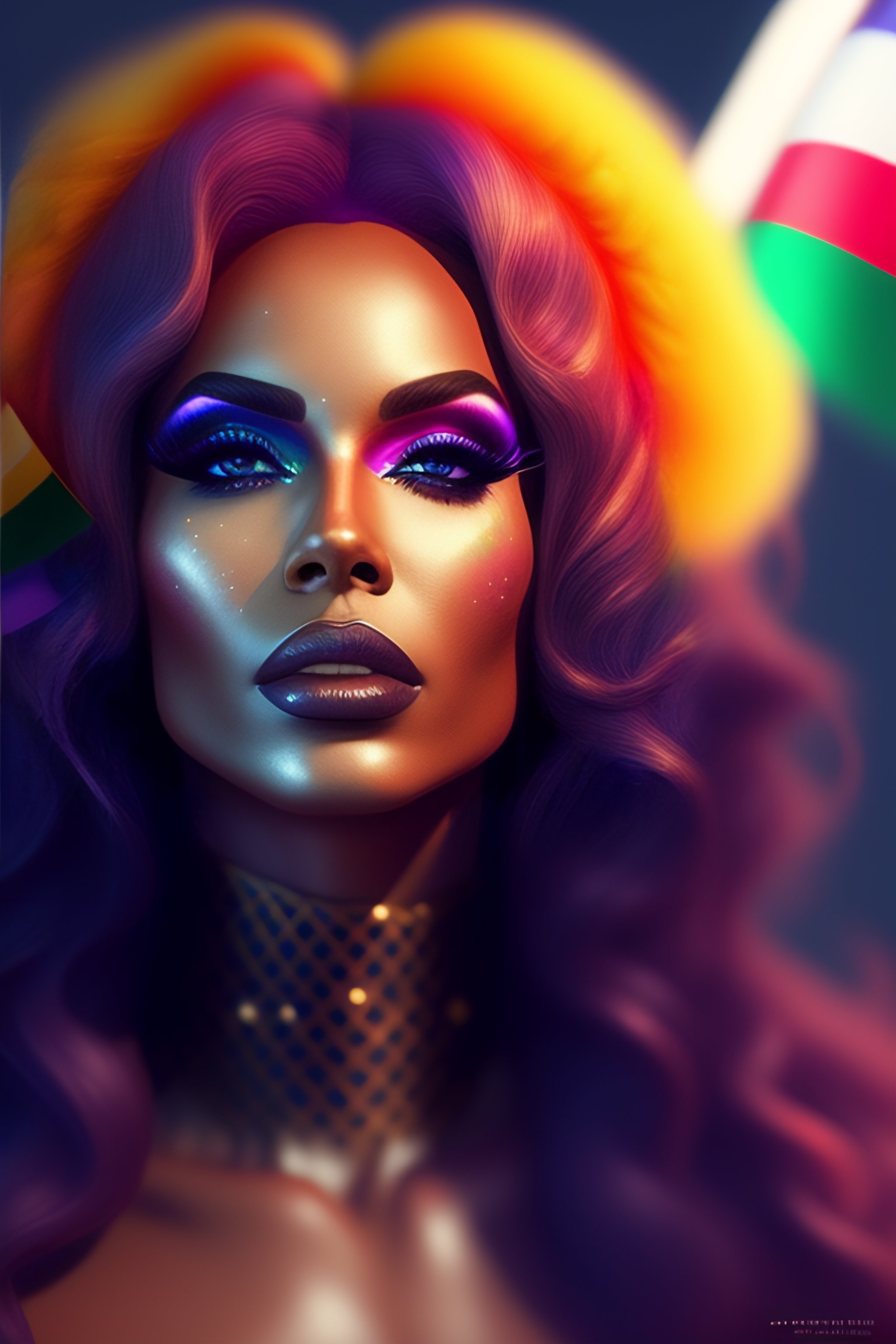 Lexica - God as drag queen, holding pride flag, pretty face, intricate ...