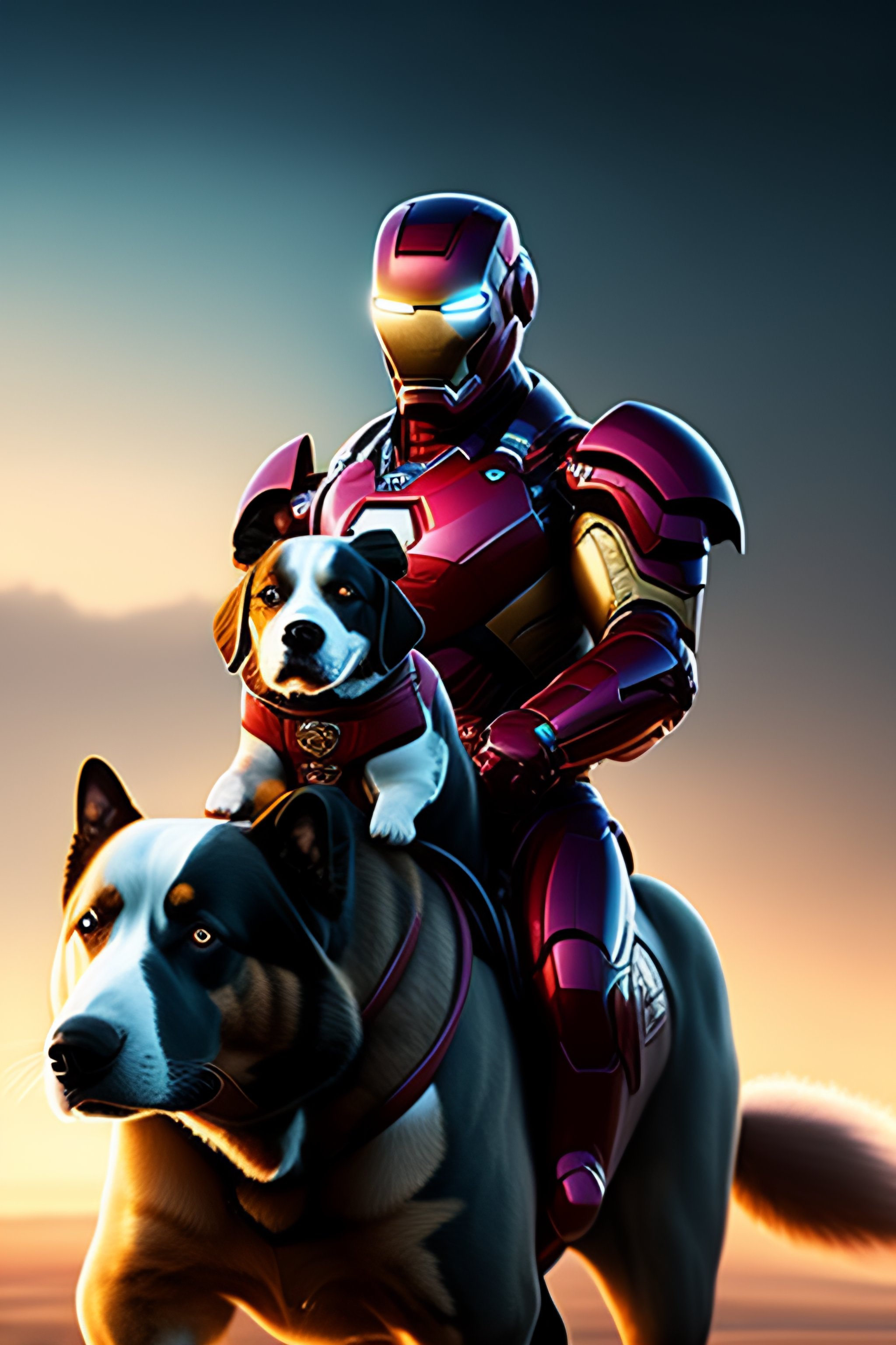Lexica - Ironman riding a dog and fighting aliens