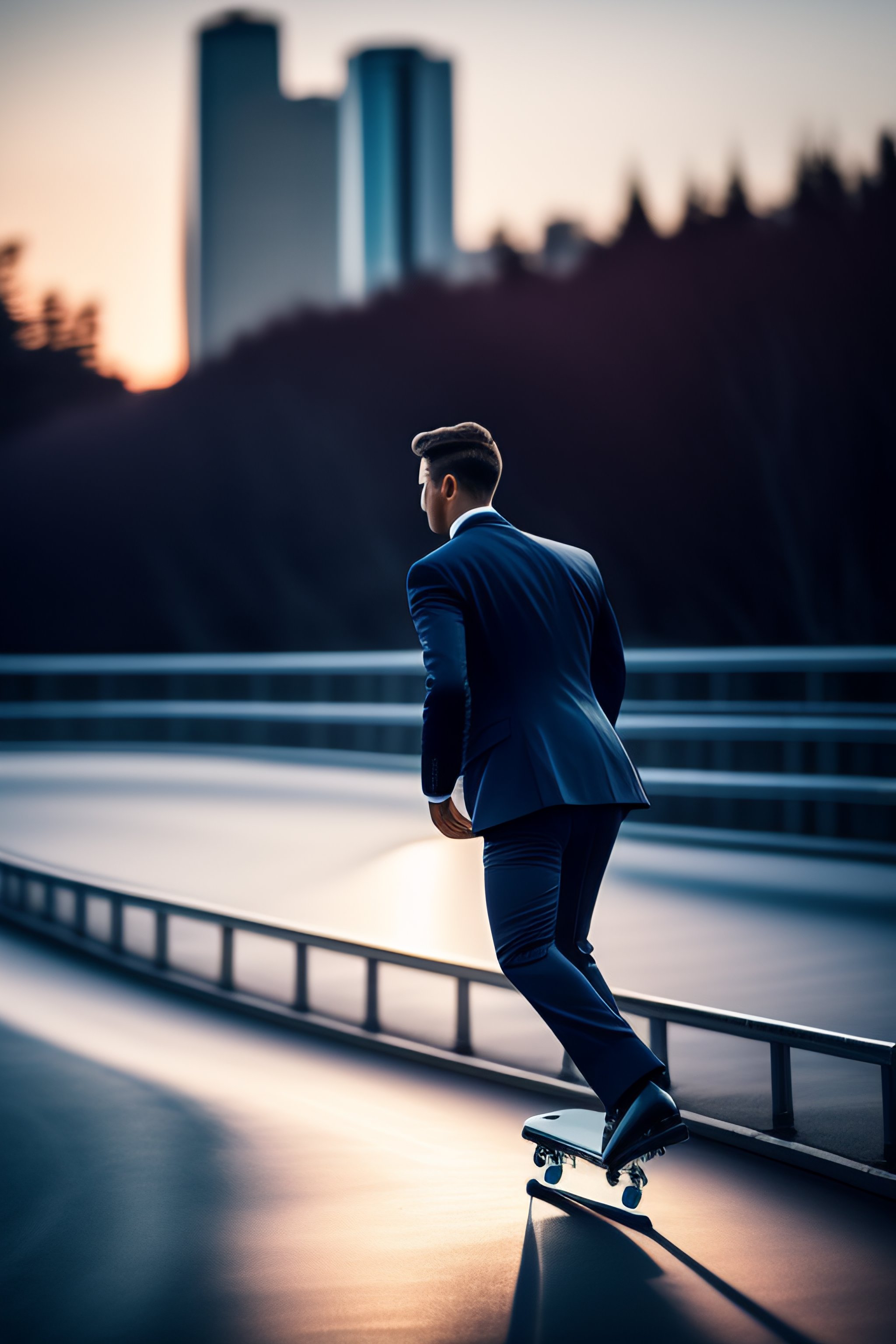 Lexica - Young business man skating to work