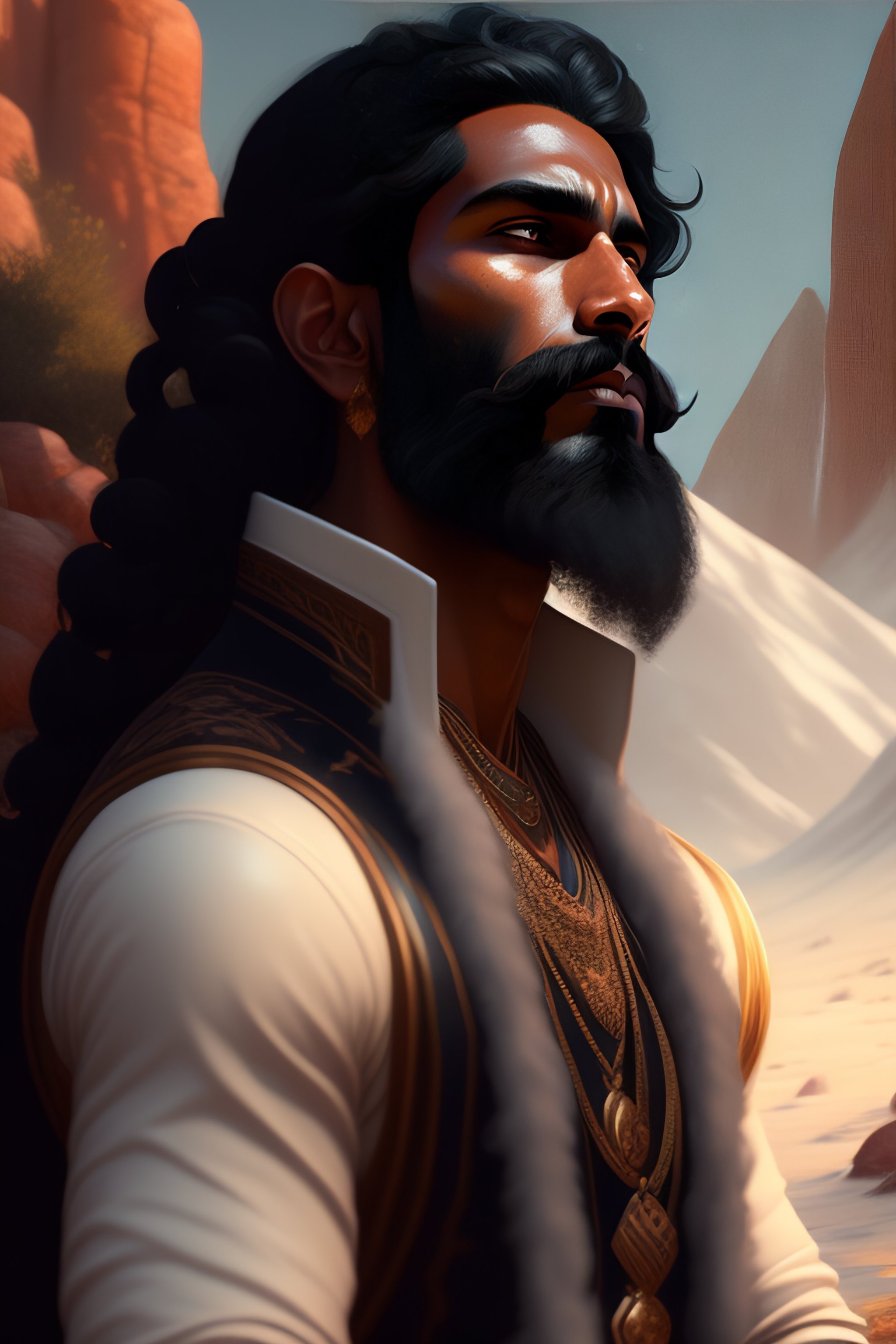 Lexica - Indian Man with black hair curly, black beard, serious face ...