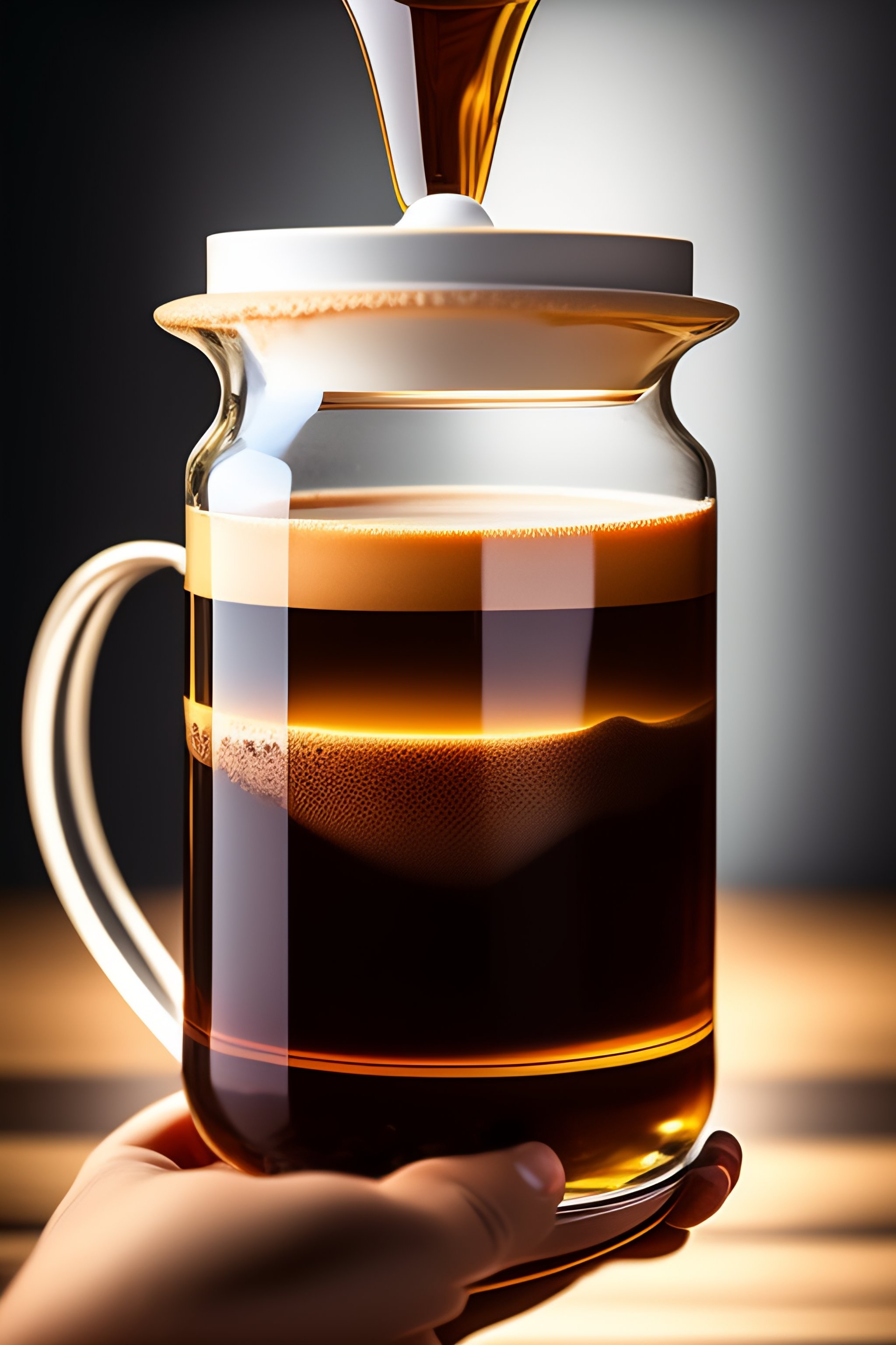 Lexica - A hand holding a coffee pot pours the coffee beans from the ...