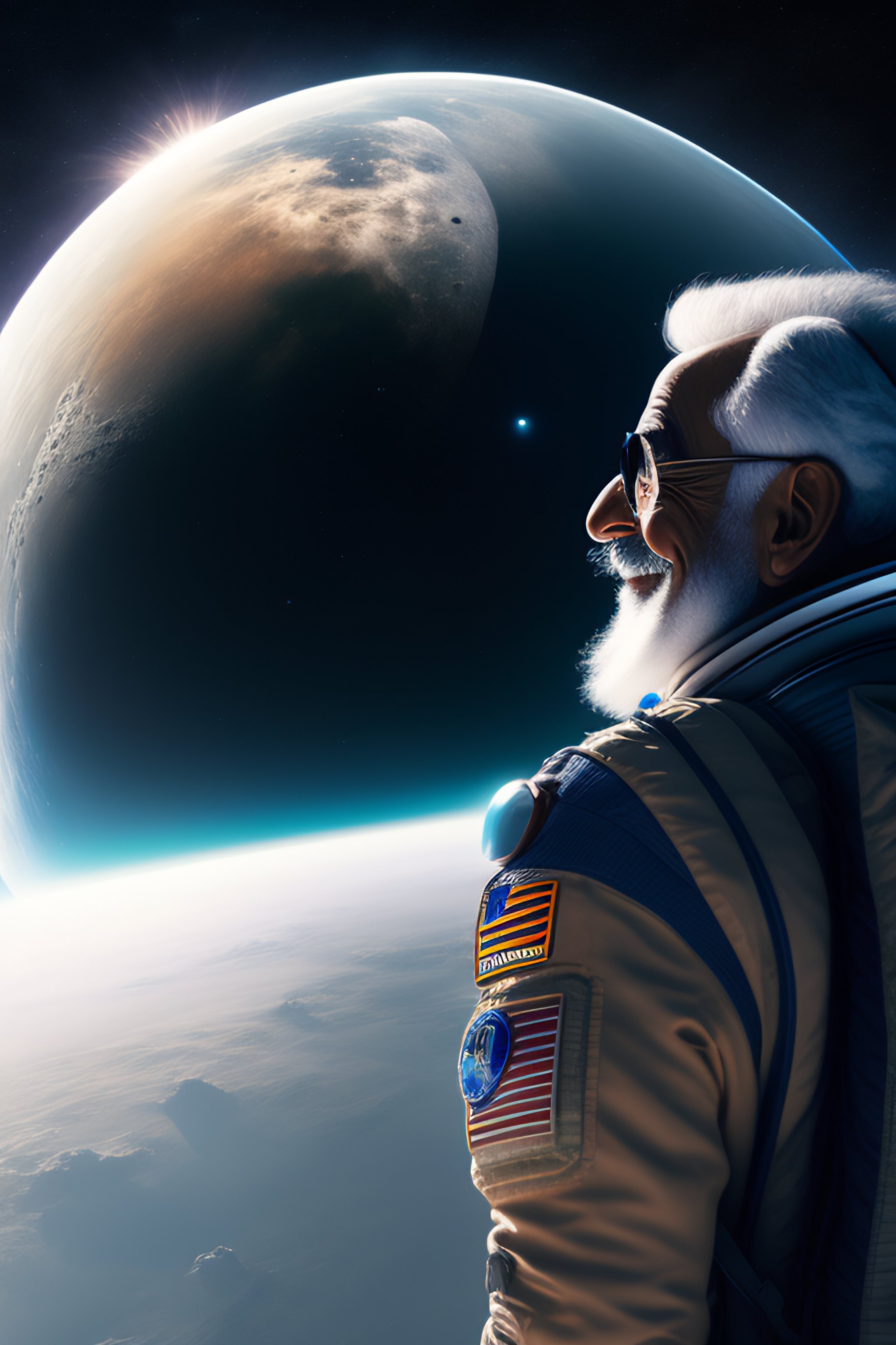 Lexica - Portrait of a smiling male gray hair astronaut with closed ...