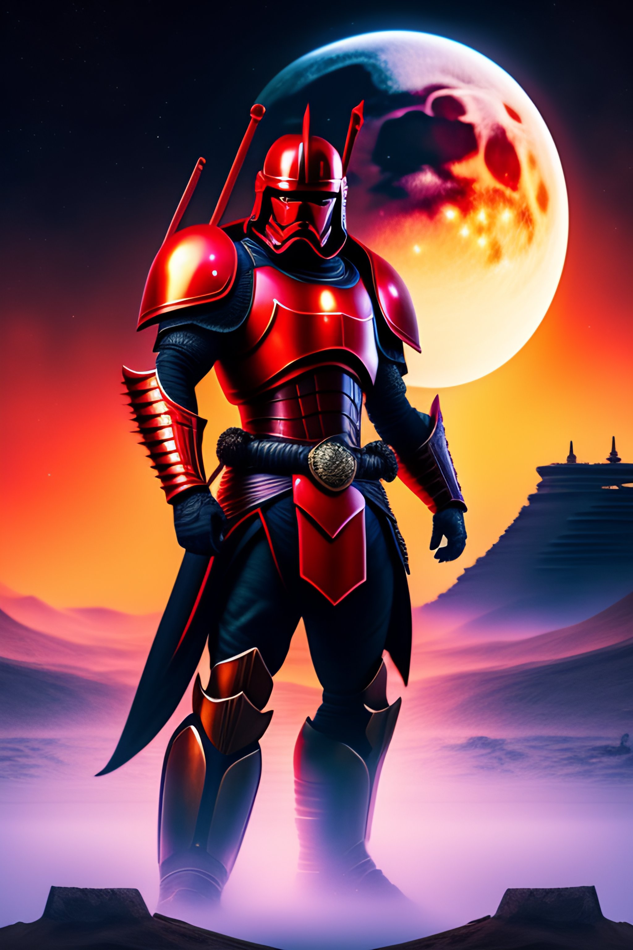Lexica - Red stormtrooper as powerful shogun warrior, red eyes, wearing ...
