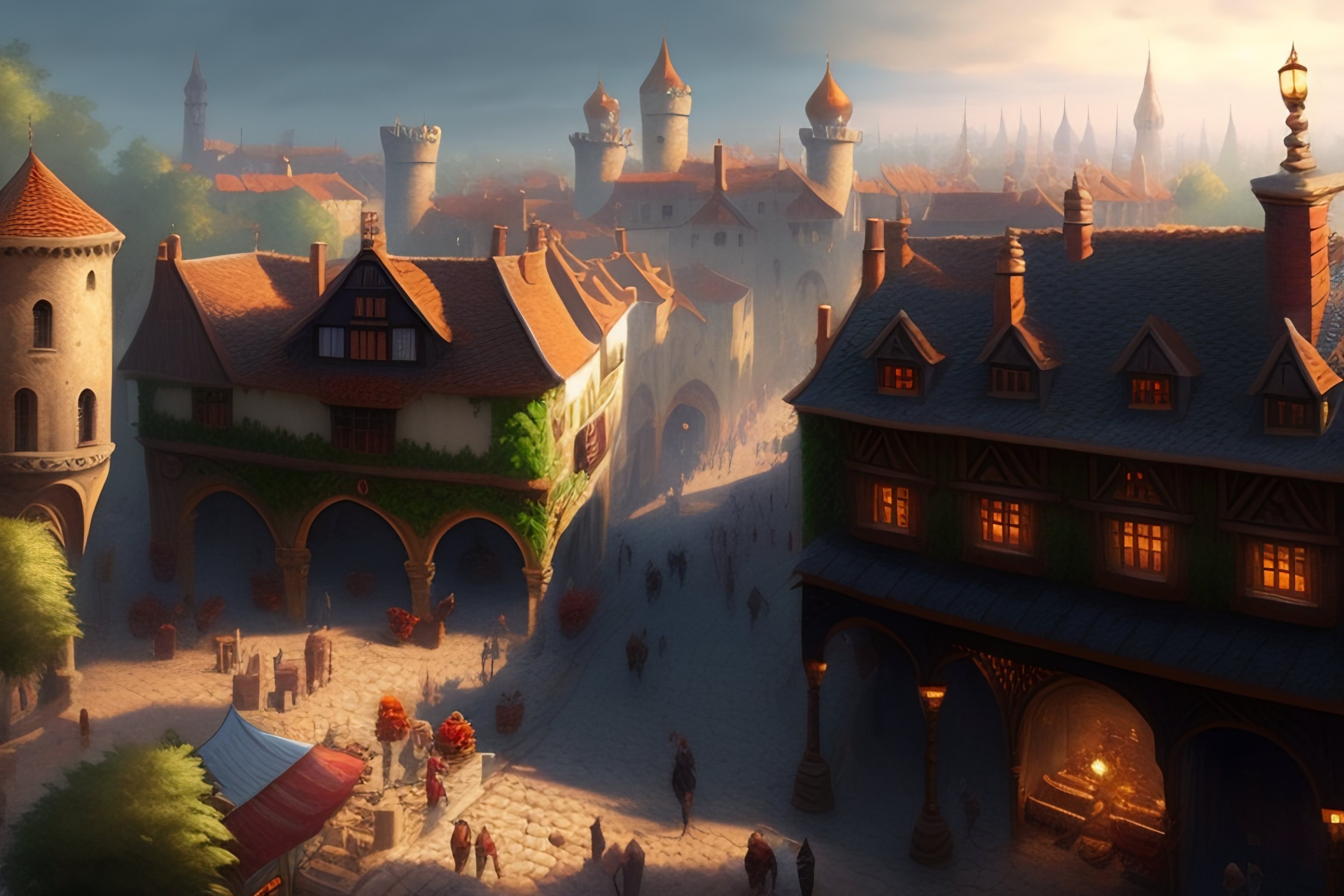 Lexica - Aerial view, Medieval town, intricate, highly detailed, town ...