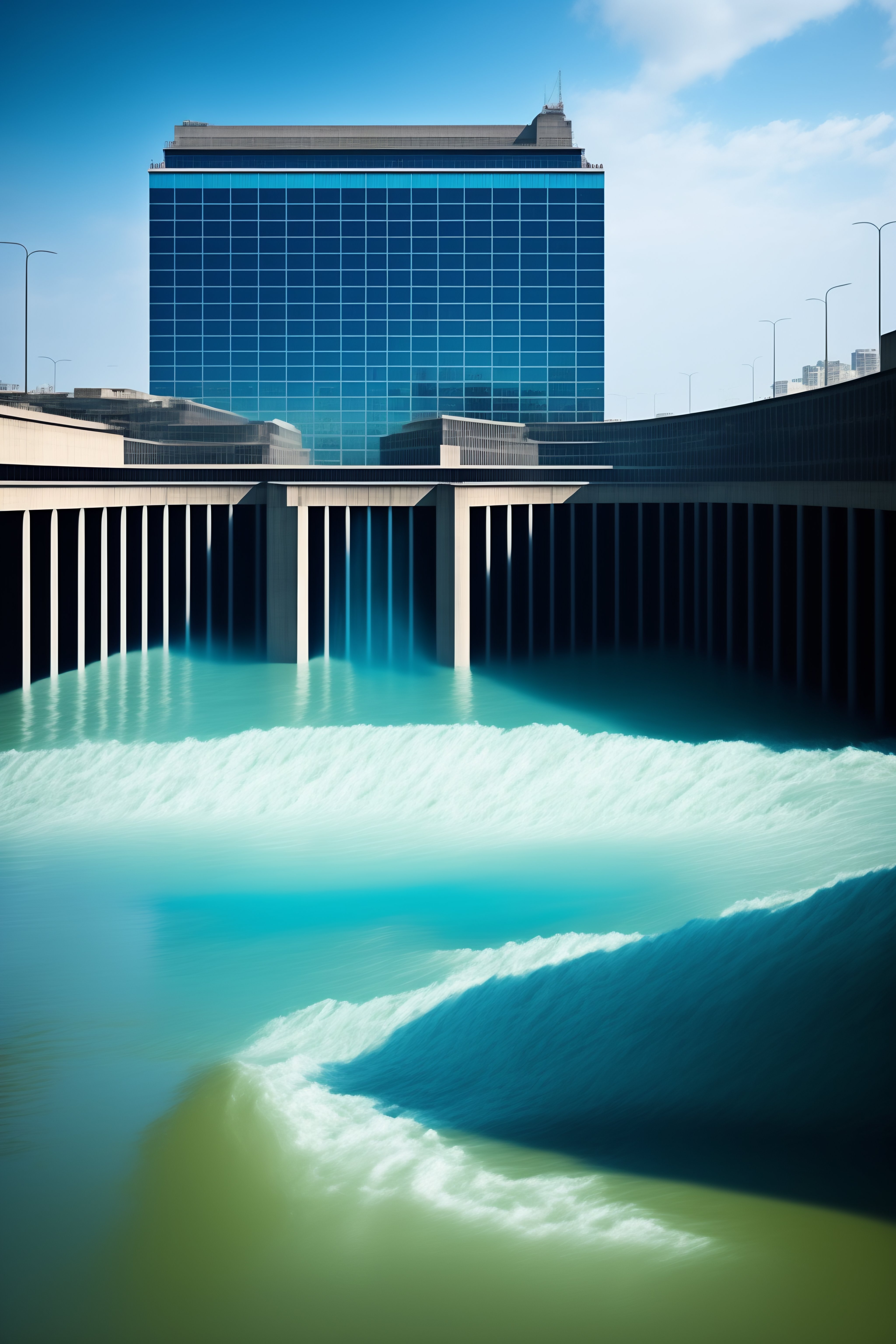 Lexica - Dam cracked, massive blue water flooding, flooded office ...
