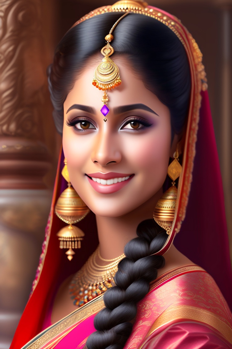Lexica - Shri Radha Rani wearing sharee like South Indian girls and has ...