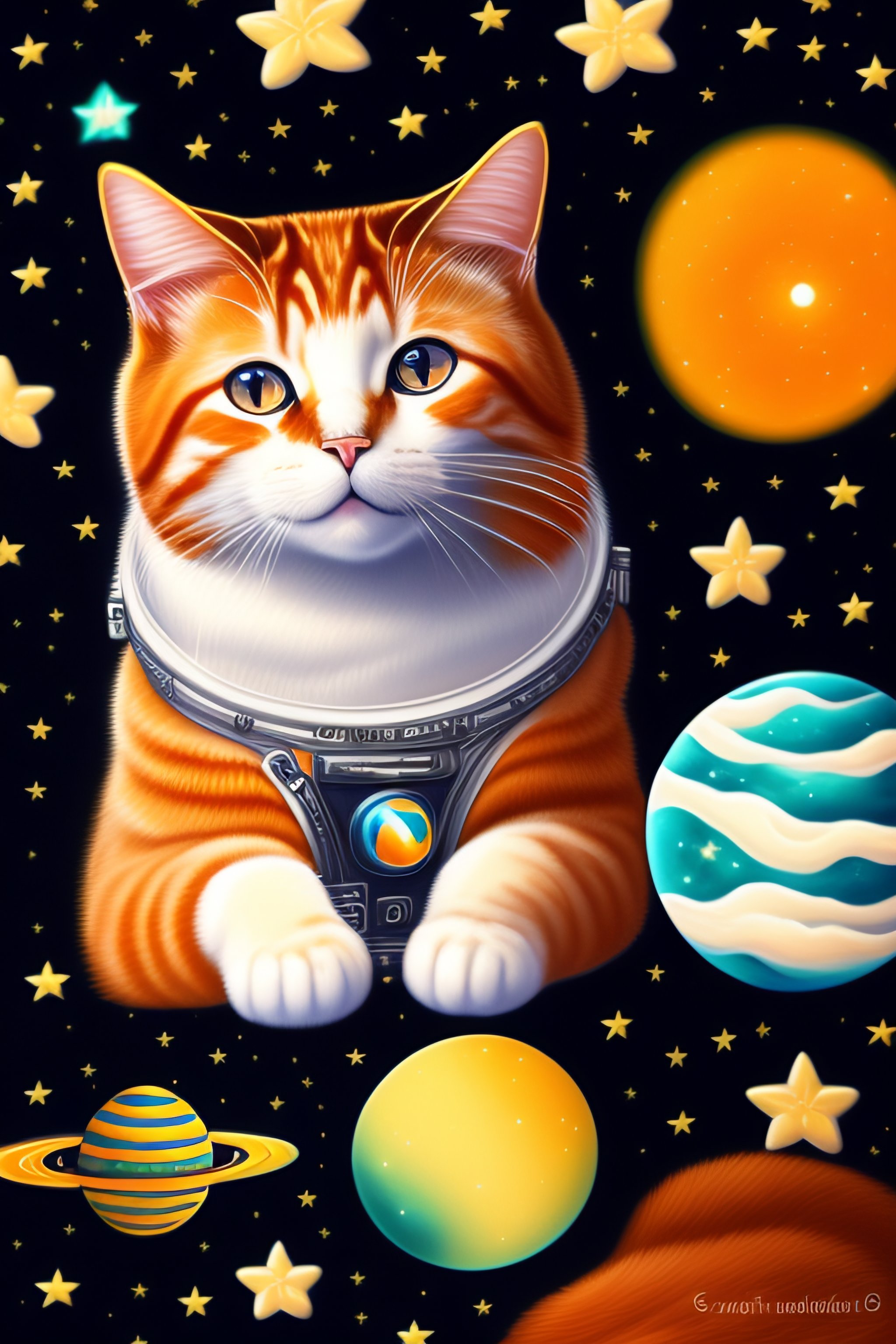 Lexica - Ginger cat, cosmic eyes, astronaut, space suit, shuttle, stars ...