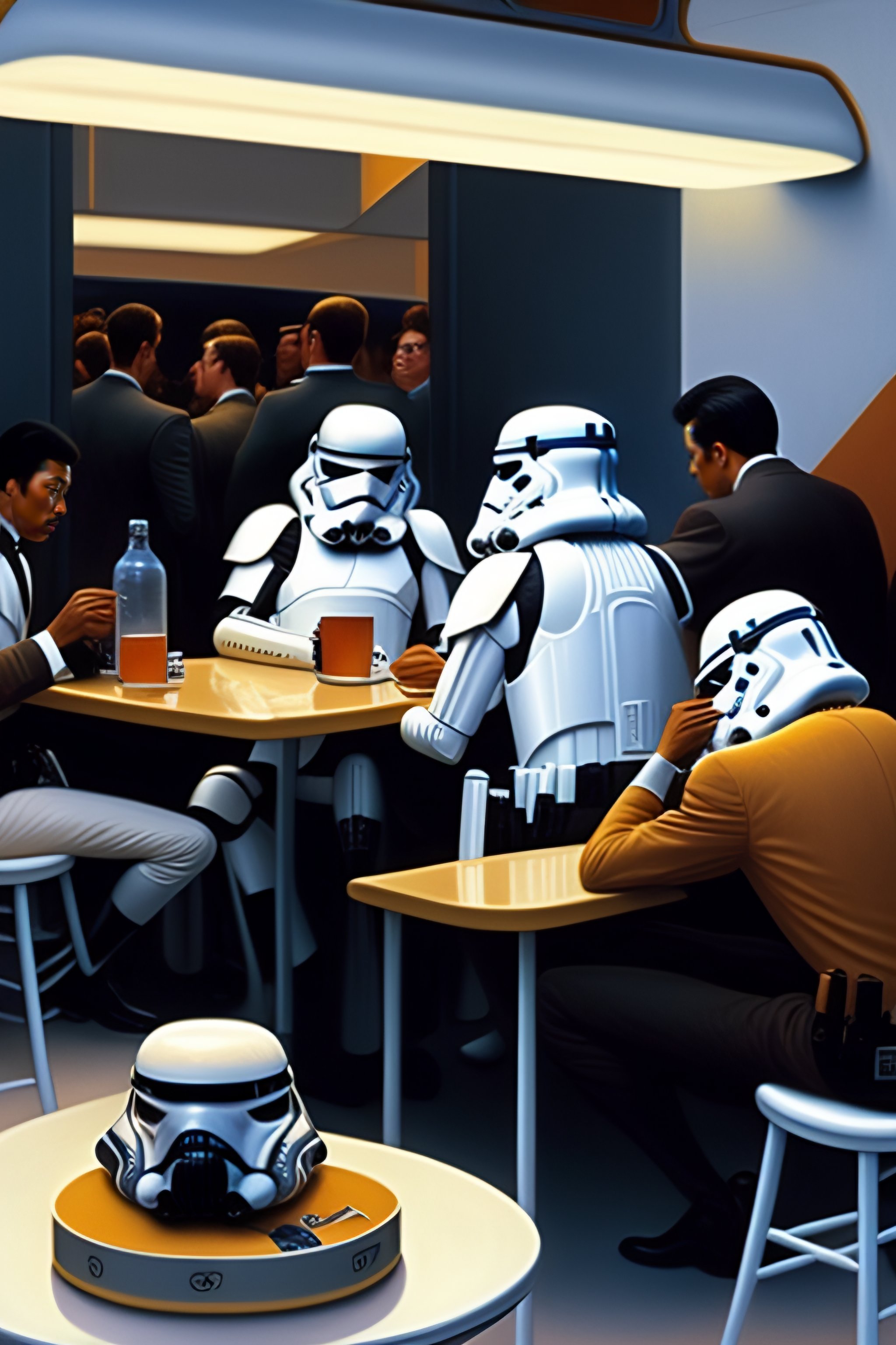 Lexica - "crowded stormtrooper break room" by syd mead, cold color ...