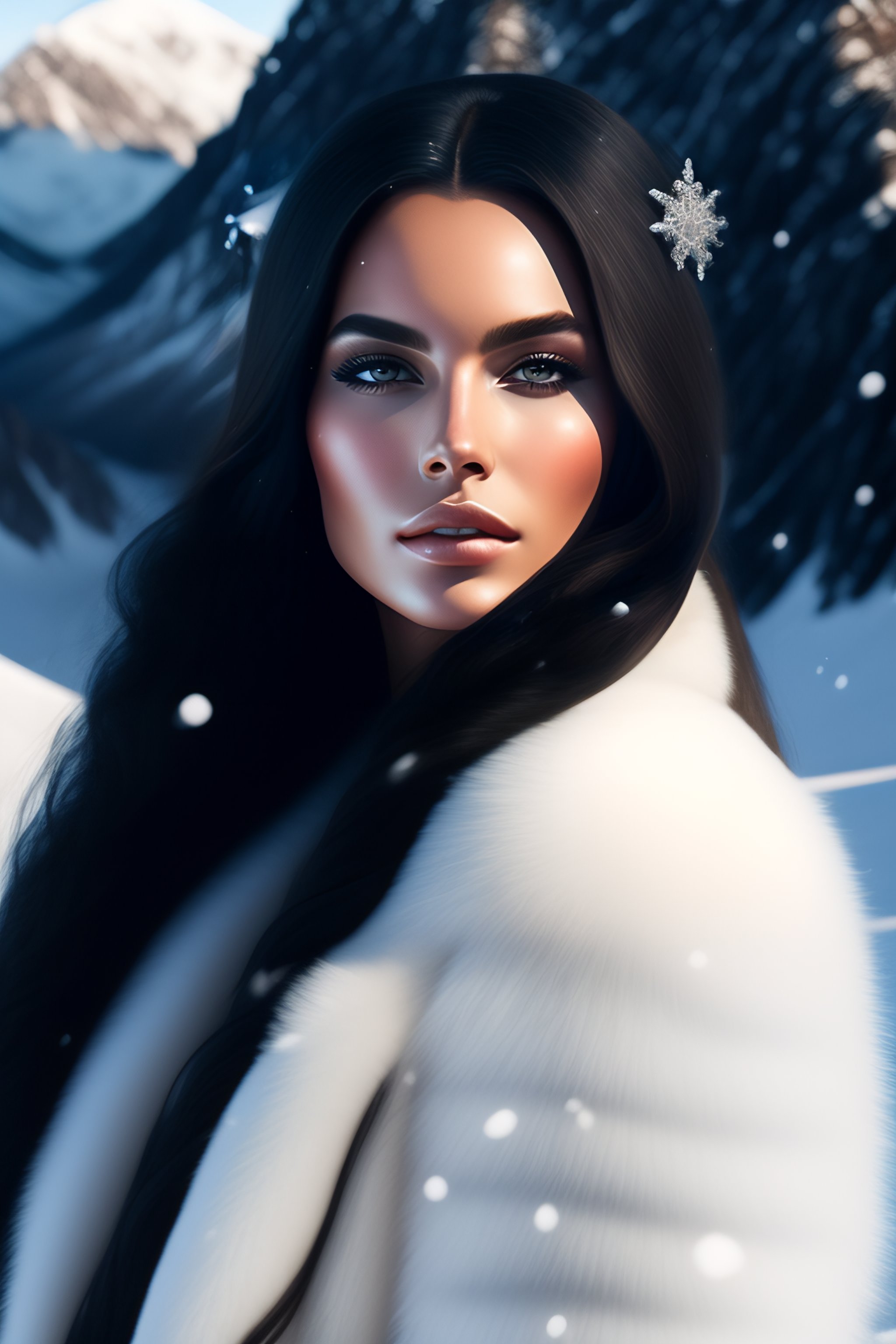 Lexica - Beautiful snow princess , long black hair, with a white long ...