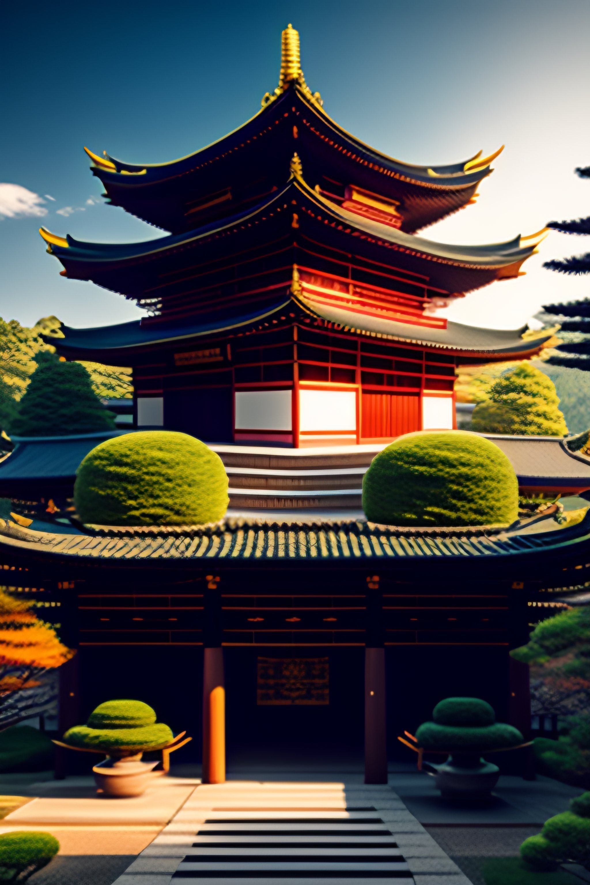 Lexica - Japanese temple background with an arena with a matt like ...