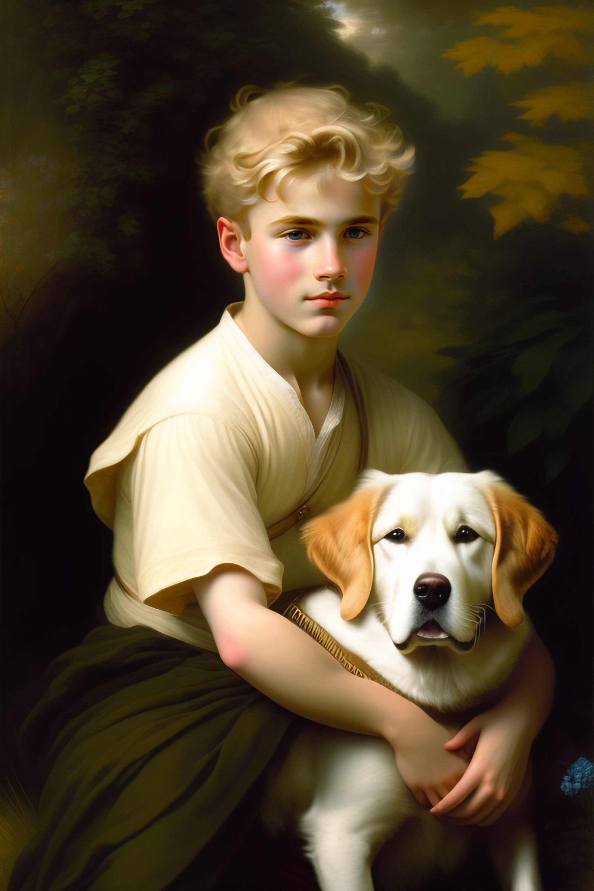 Lexica - Blonde Boy with dog painting by william adolphe bouguereau