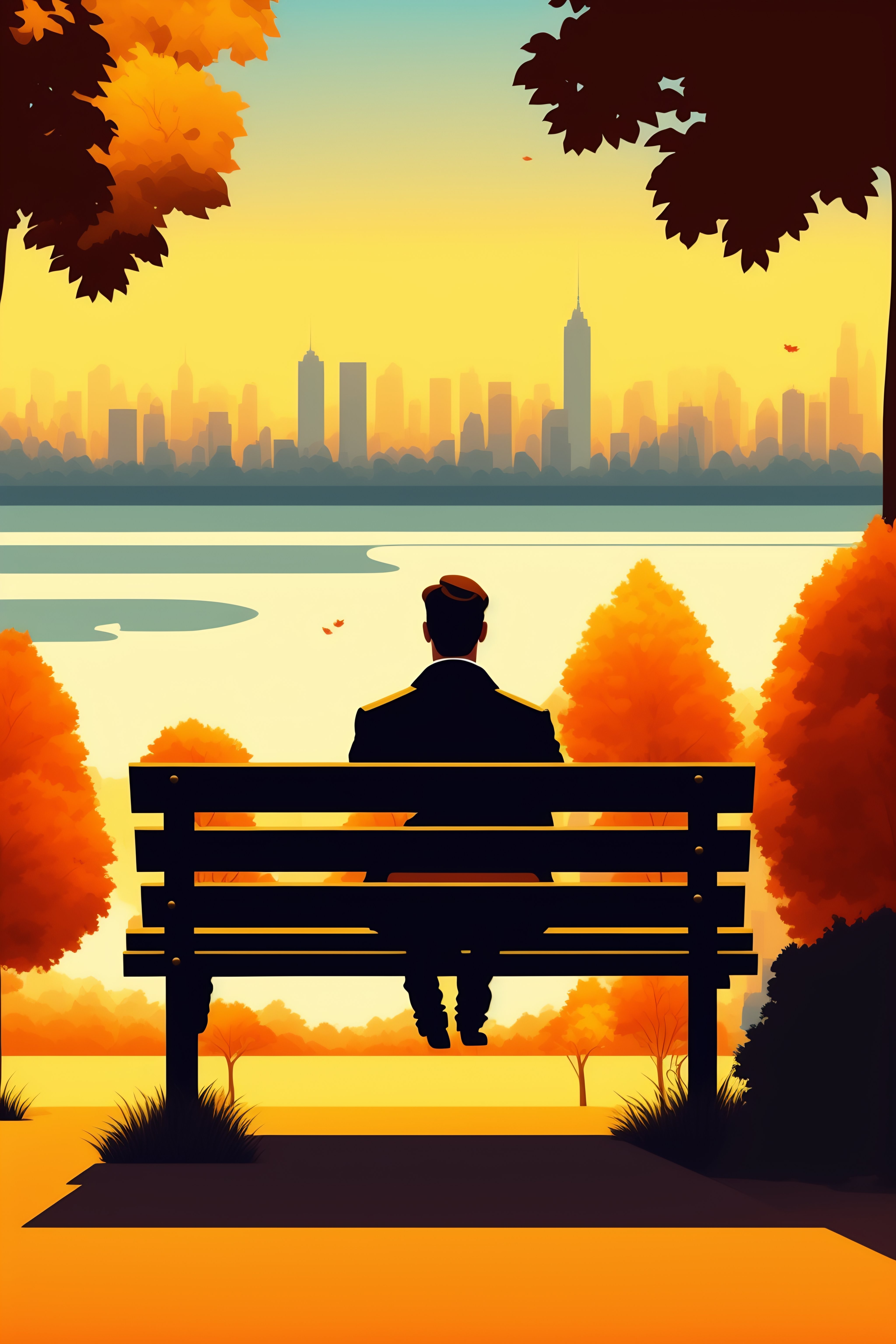 Lexica - Flat design vector illustration of a man sitting in a park on ...
