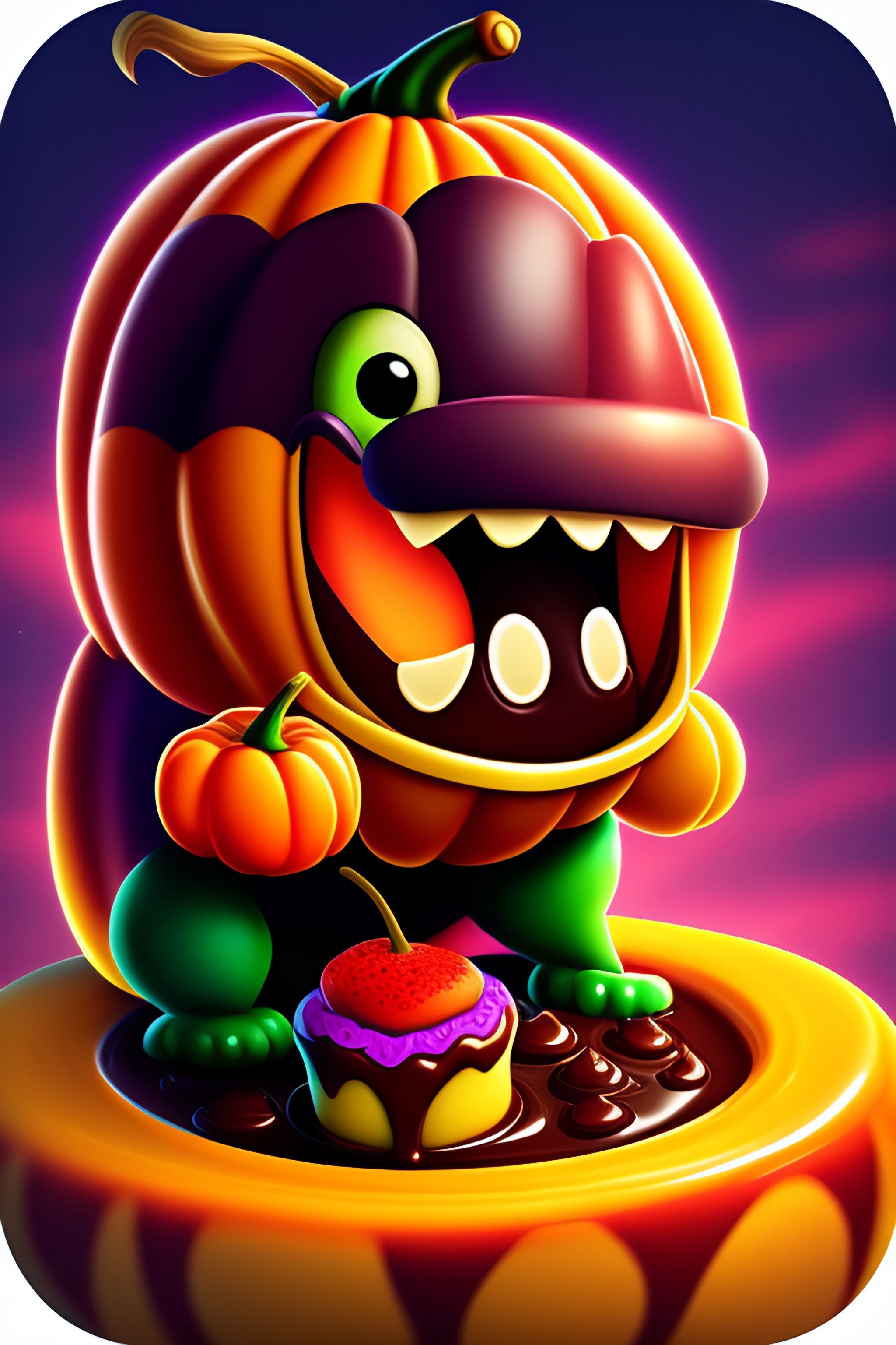 Lexica - Cartoon monster hallowen eating chocolate