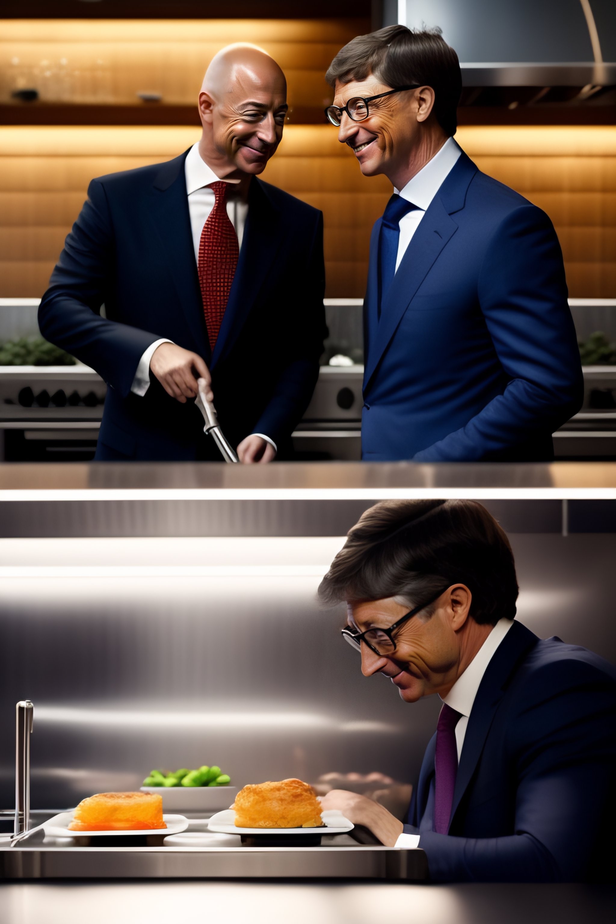 Lexica - Jeff Bezos and Bill Gates doing the dishes in a restaurant