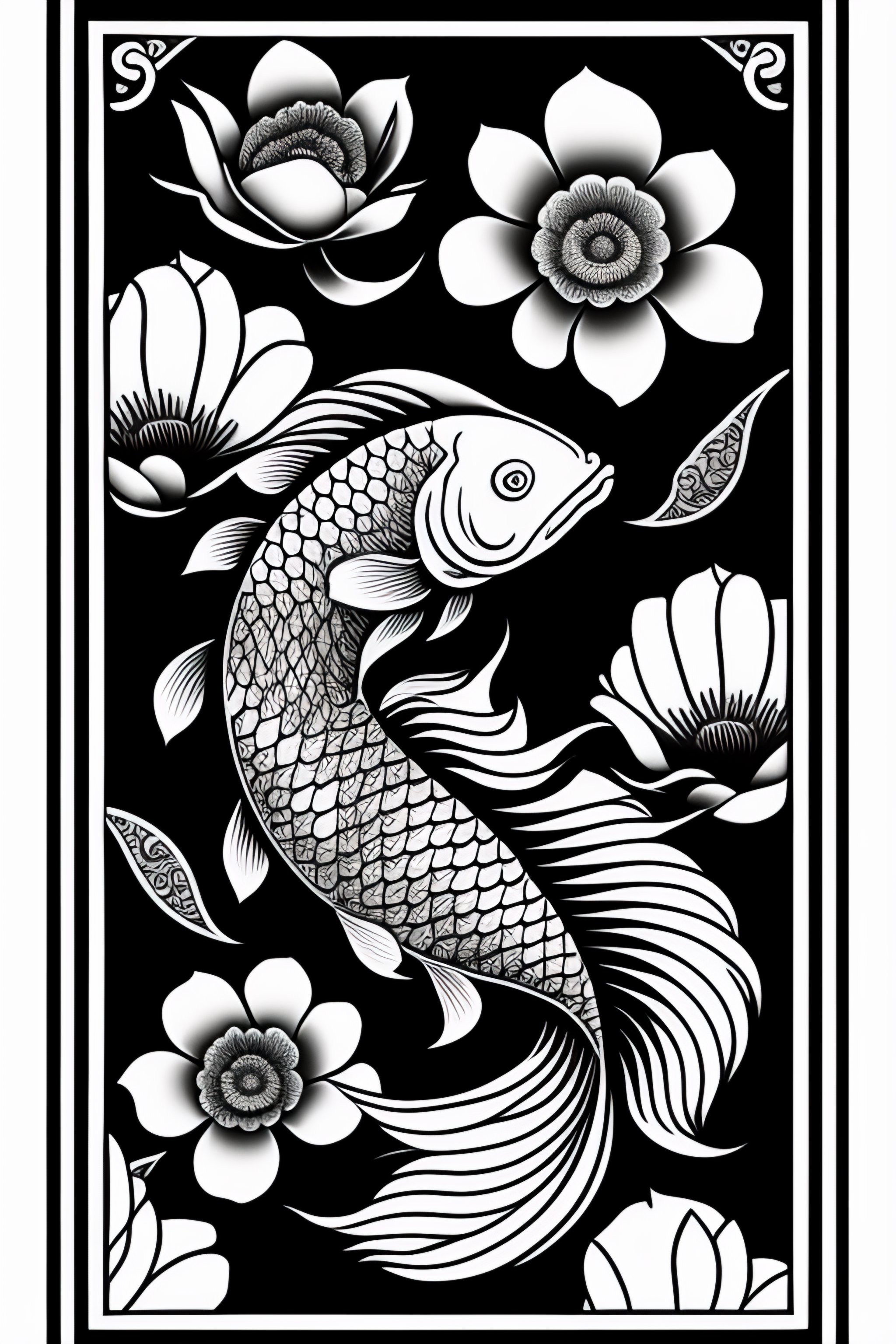 Lexica - A koi carp with roses tattooed in it, irezumi, Japan, japanese ...