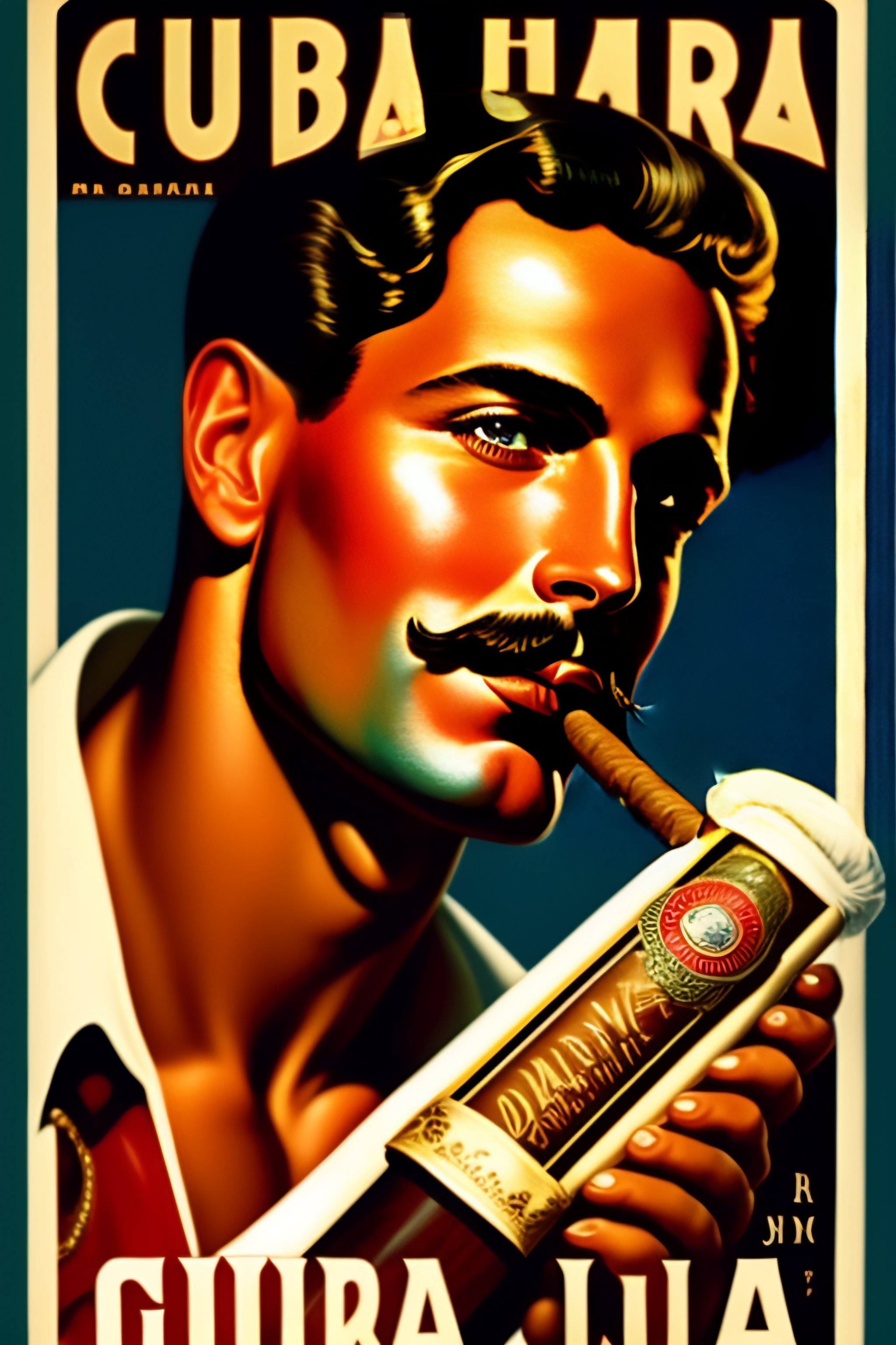 Lexica - Cuban Cigar with Rum on 1940s advertising poster