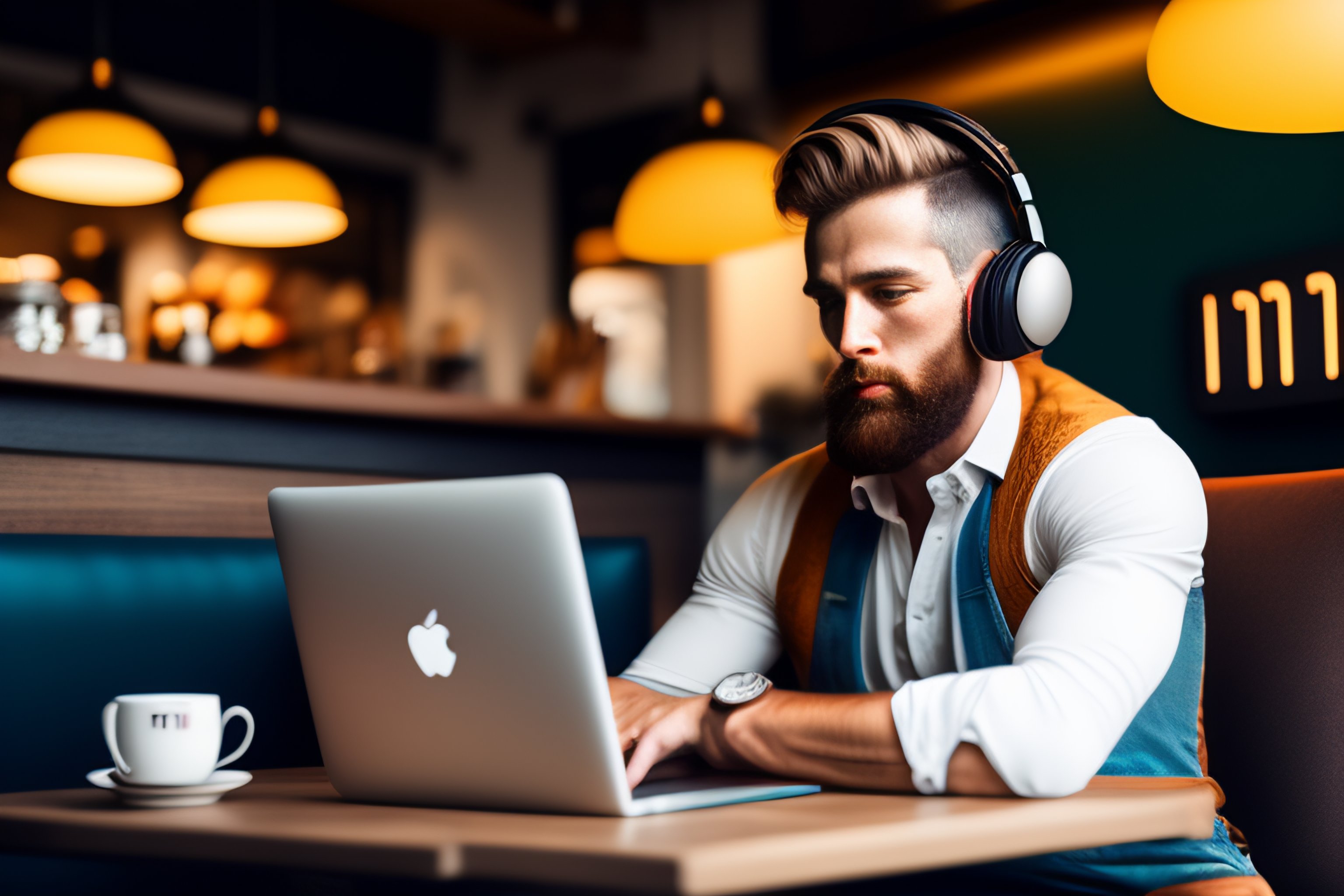 Lexica - Hipster, working in cafe, blond, on macbook, programing ...