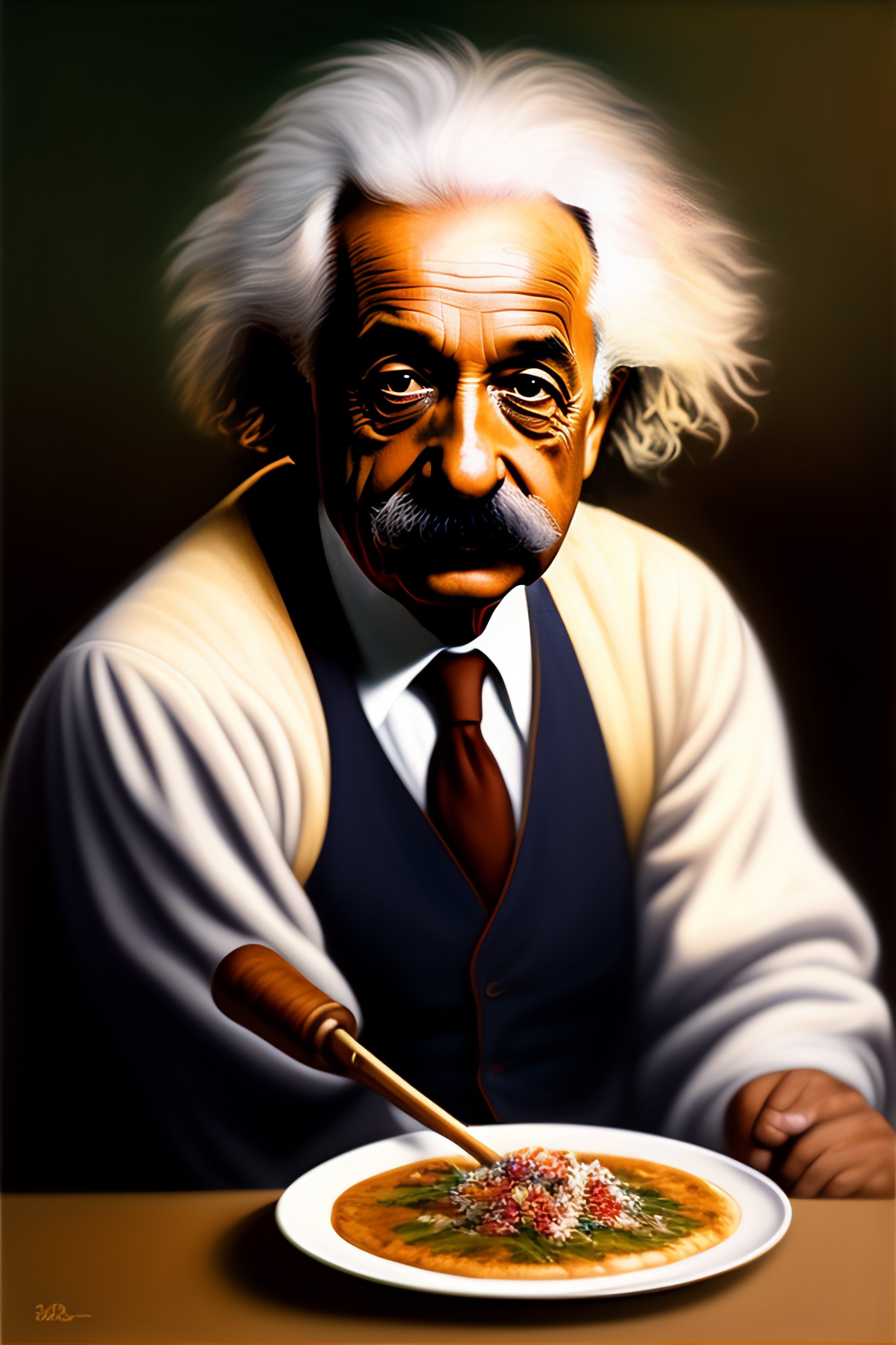 Lexica - Albert Einstein eating a bat