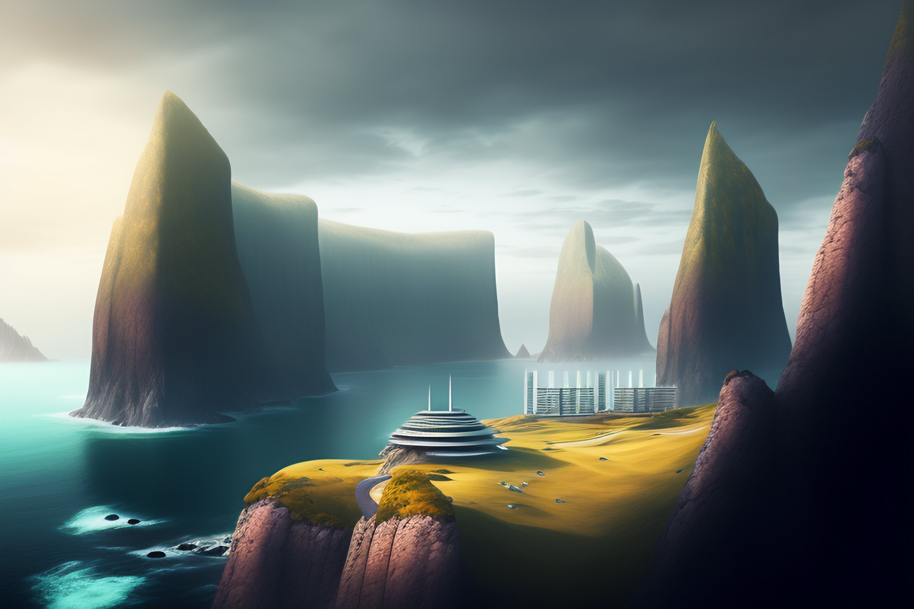 Lexica - Realistic image a futuristic city on a nordic island with ...