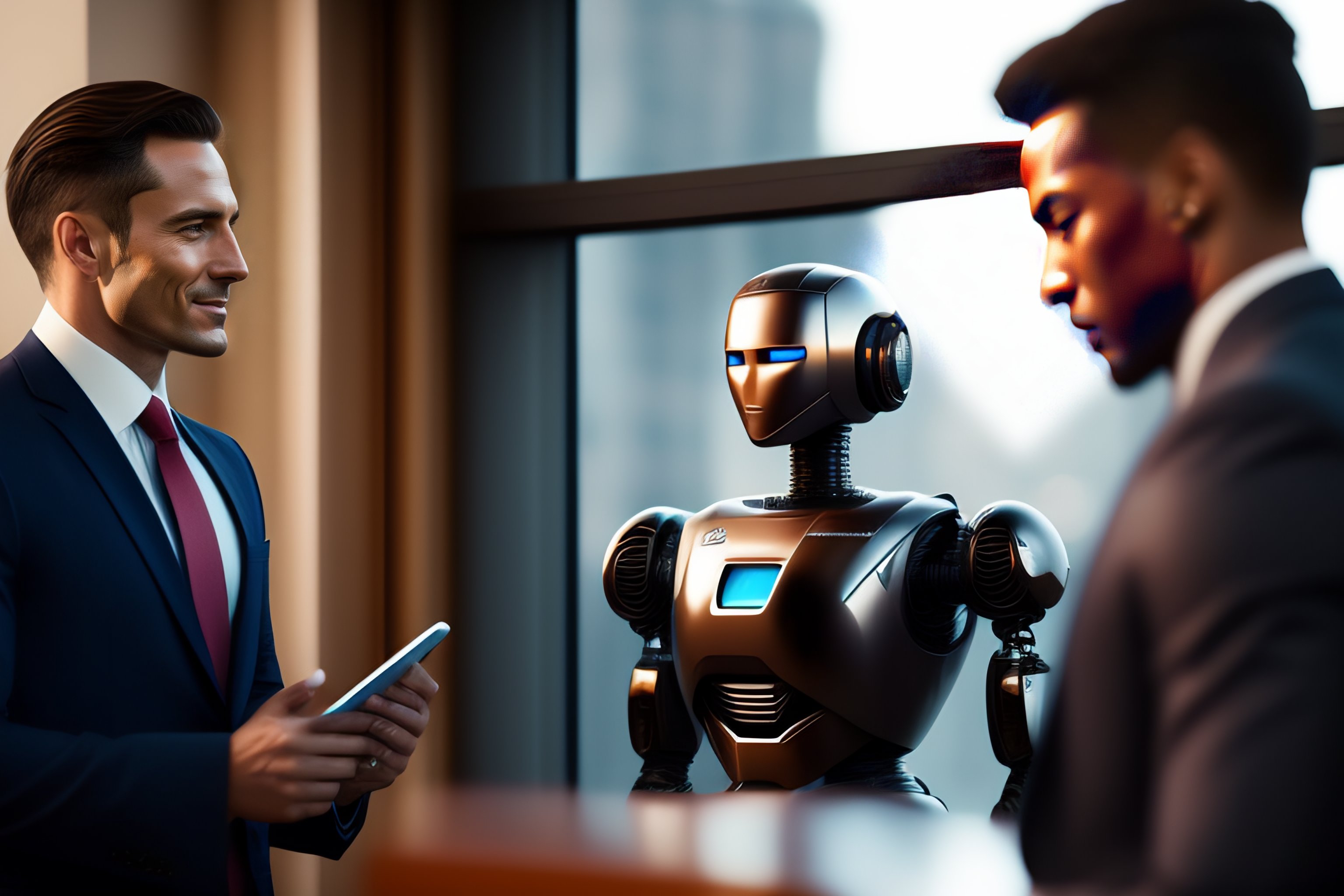 Lexica - A man in a suit talk with a robot