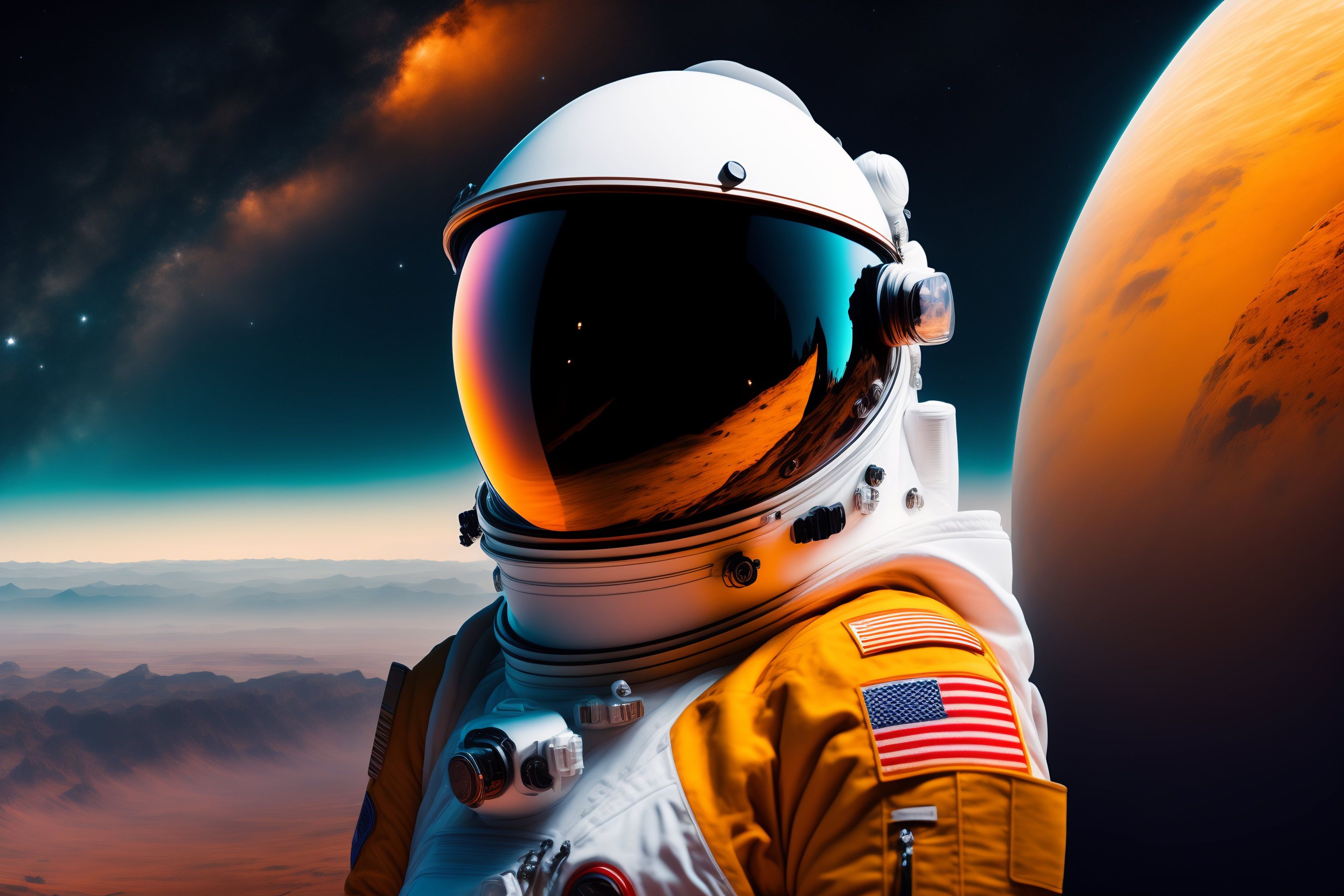 Lexica - Space suit female space caption portrait on planet mars