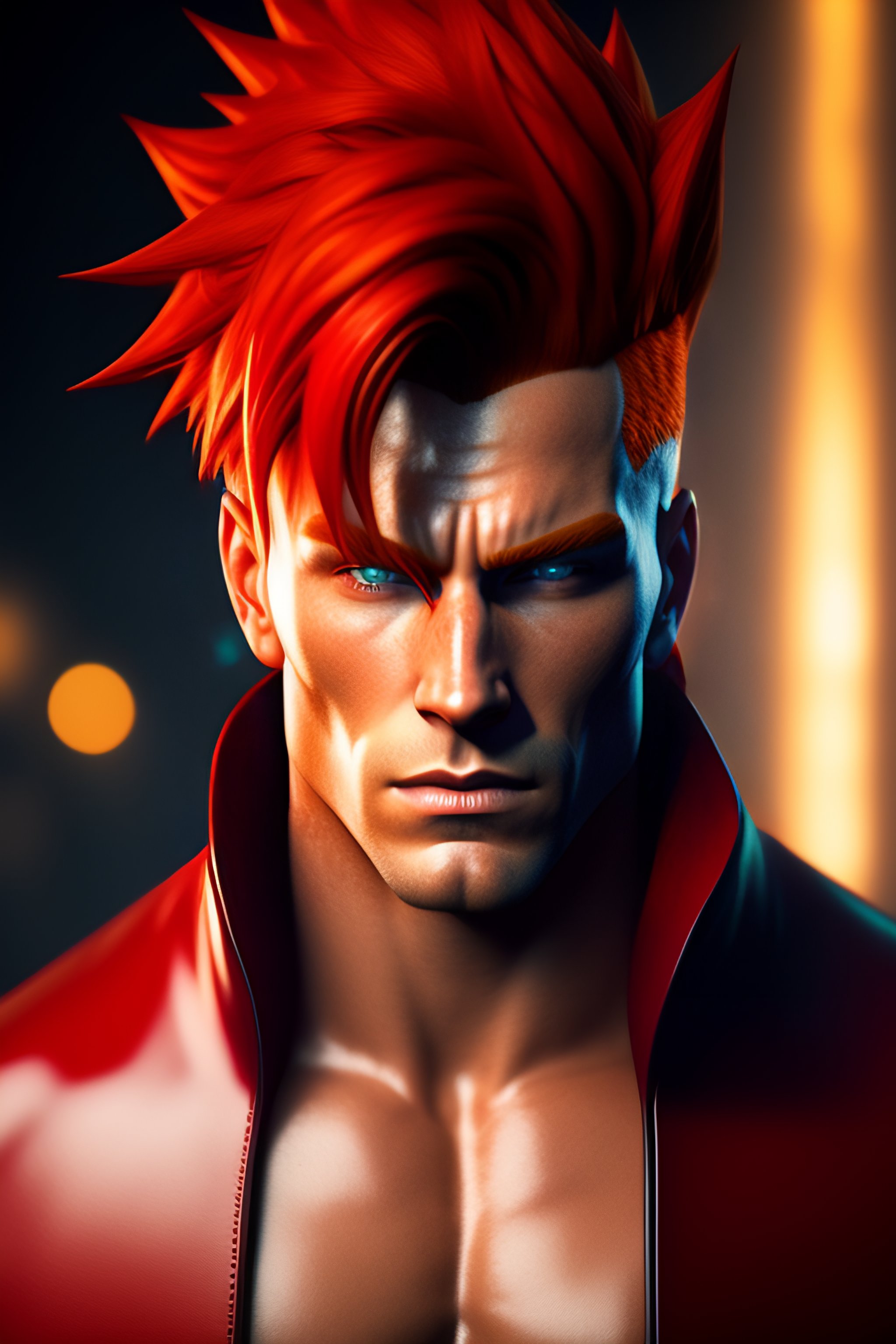 Lexica - Realistic red head male as Ultra Ego Super Sayain 8k hi-res