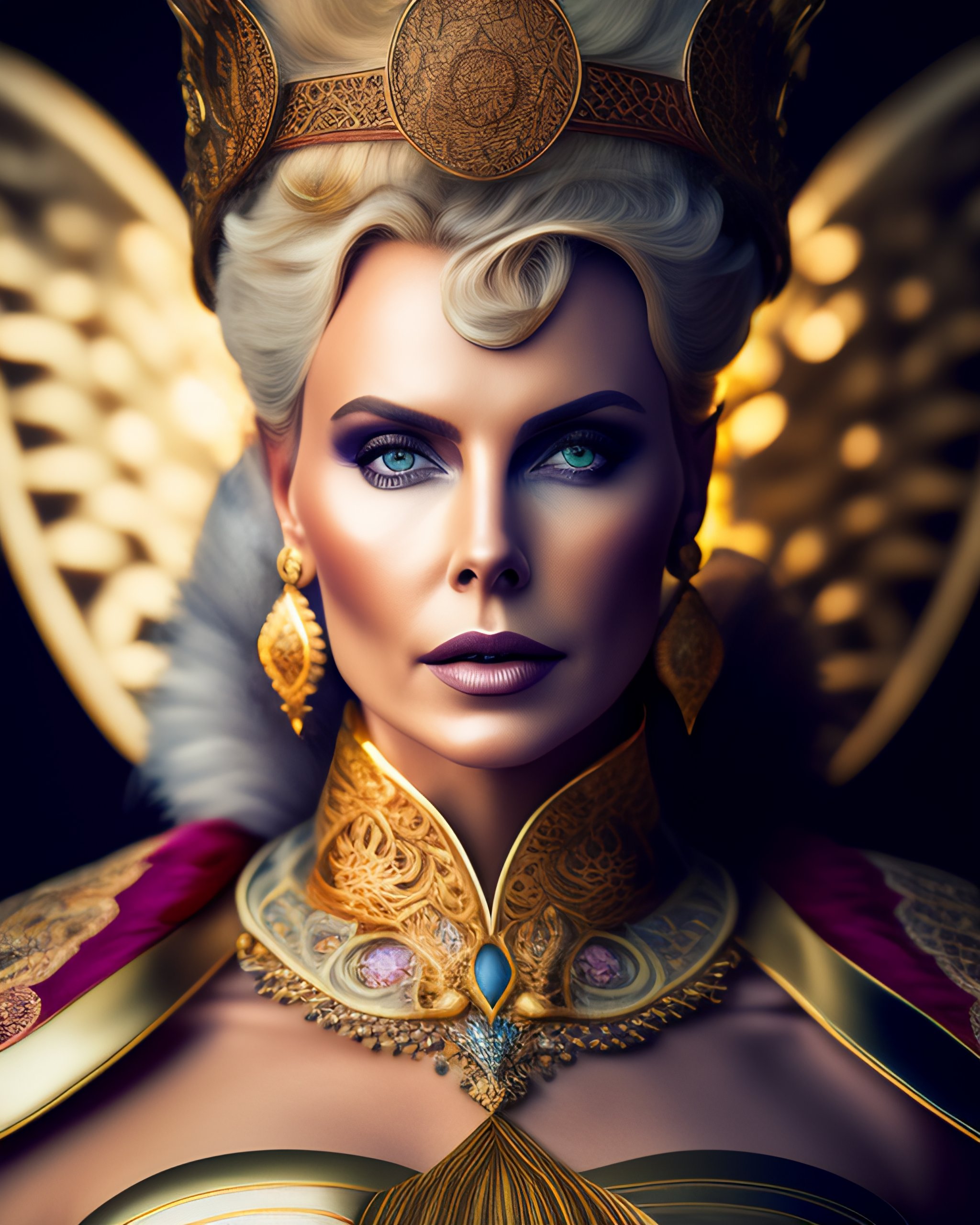 Lexica - Portrait shot of 3/4 Charlize Theron as Queen Ravenna, an evil ...