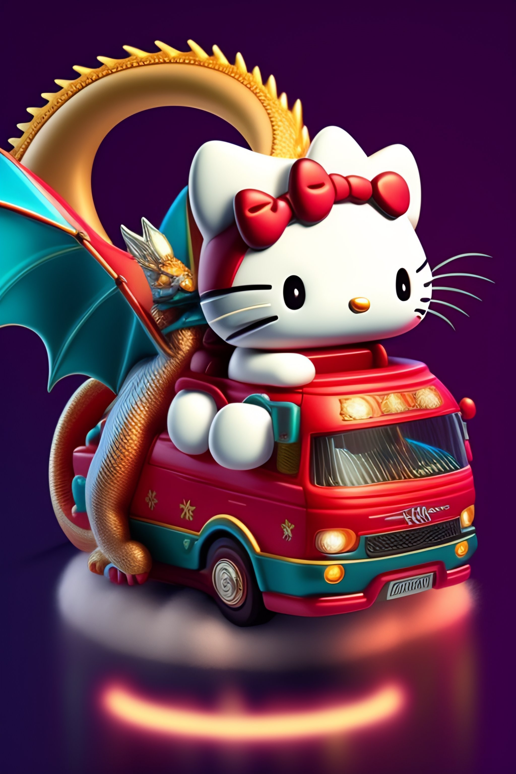 Lexica - Hello kitty riding a dragon