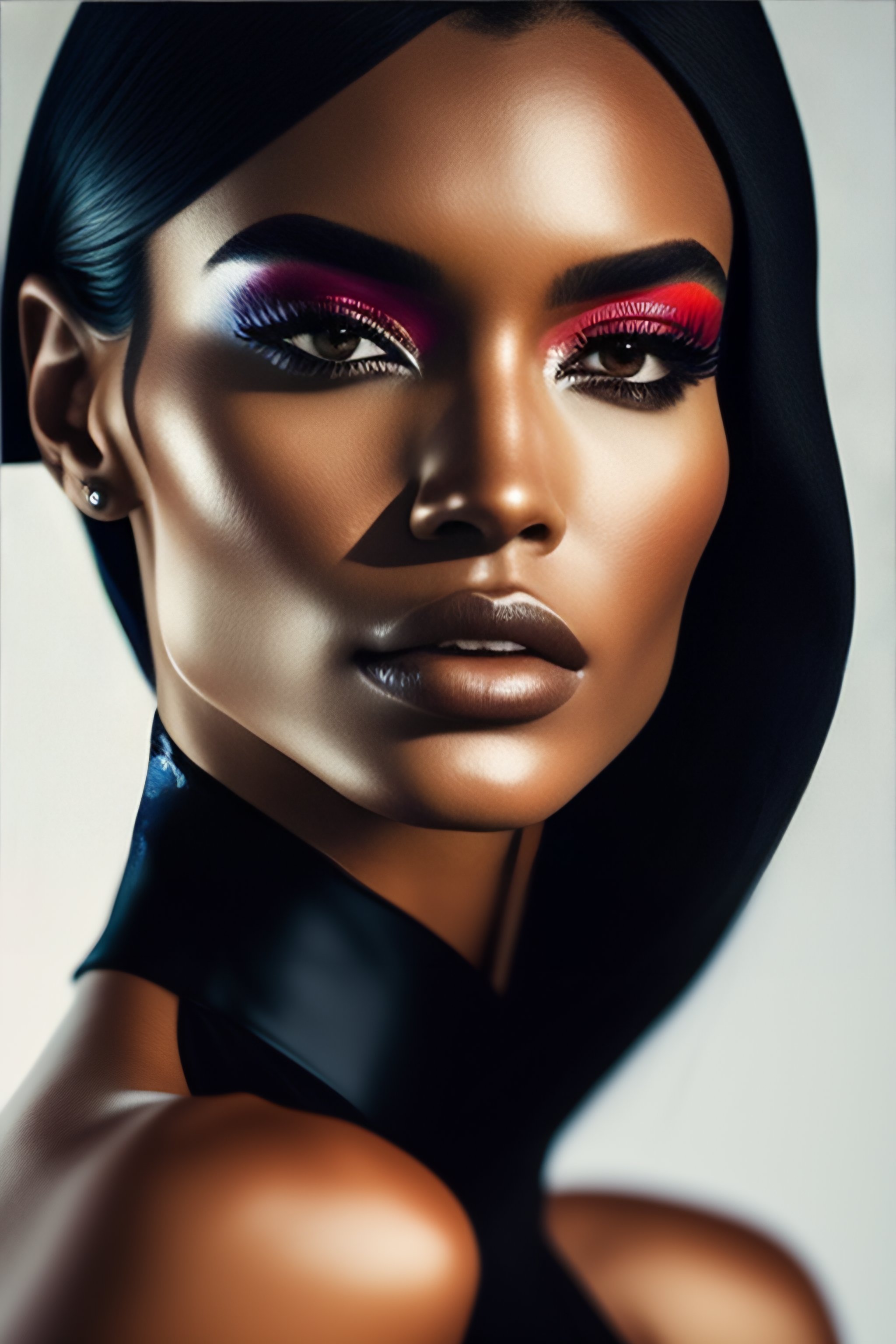 Lexica - A photo close-up of a beautiful black haired woman, fashion ...