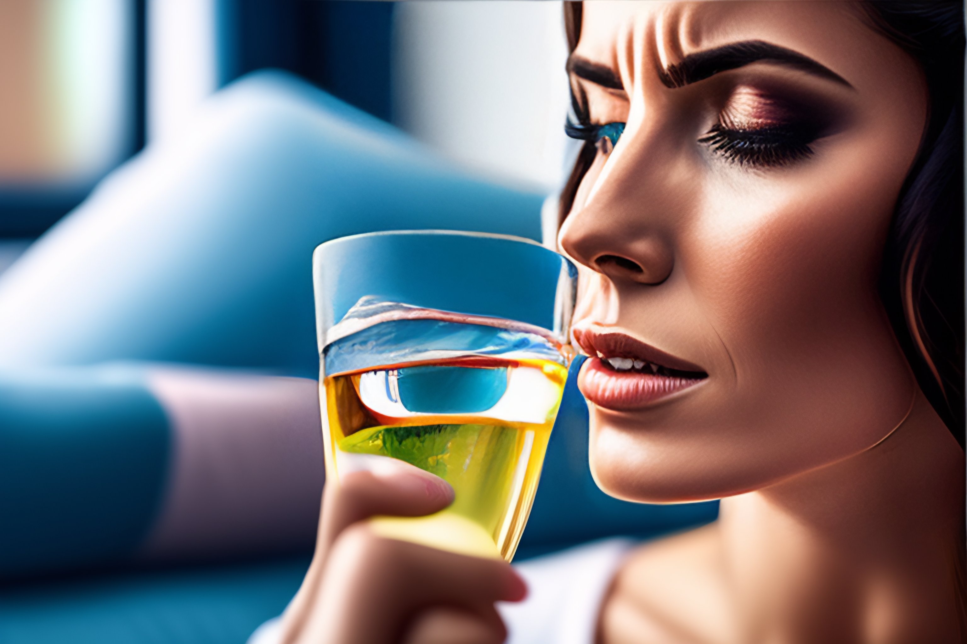 Lexica - Woman swallowing a thyroid medication pill with a glass of water