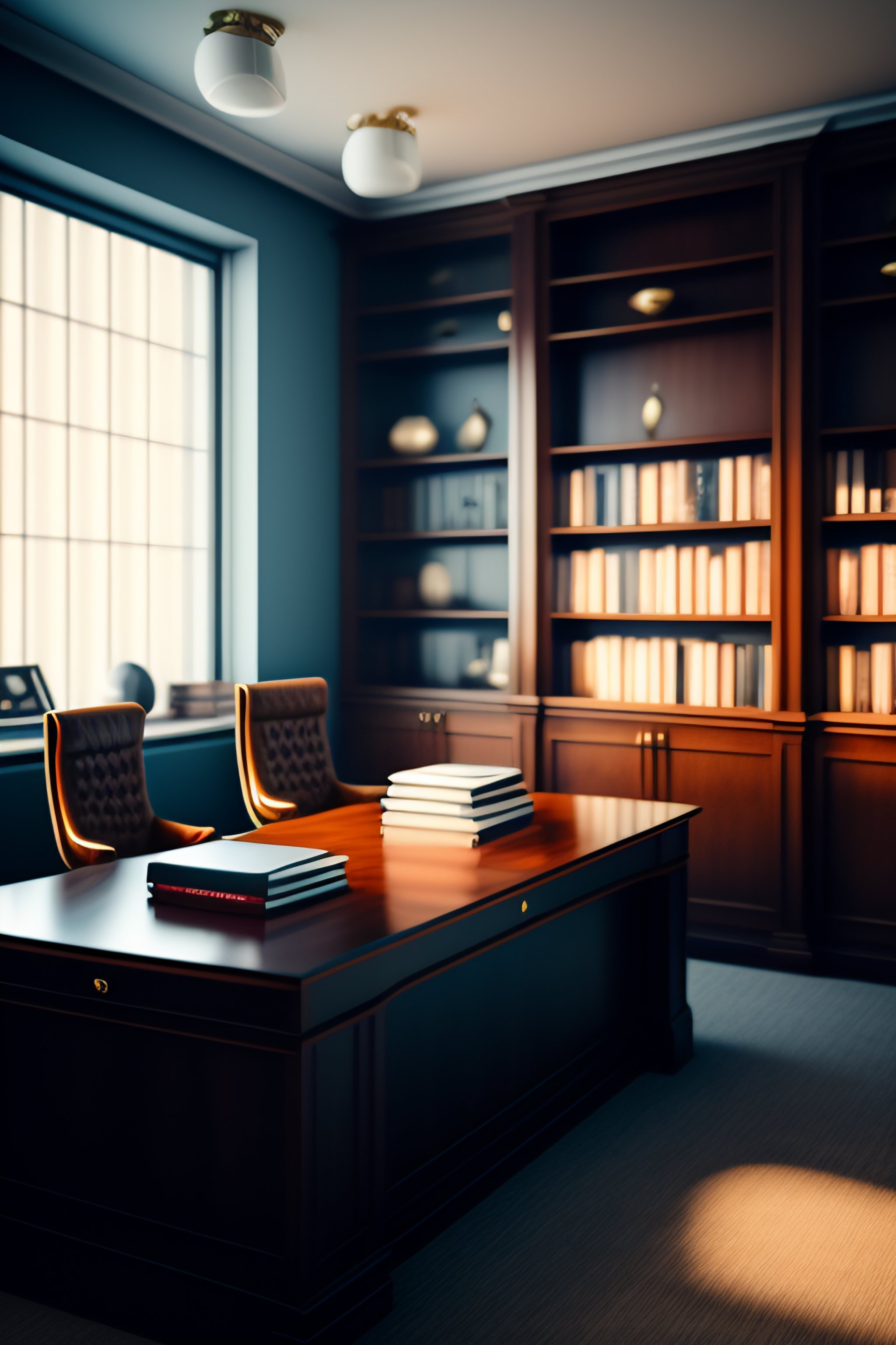 Lexica - Photograph of old office with big desk and books