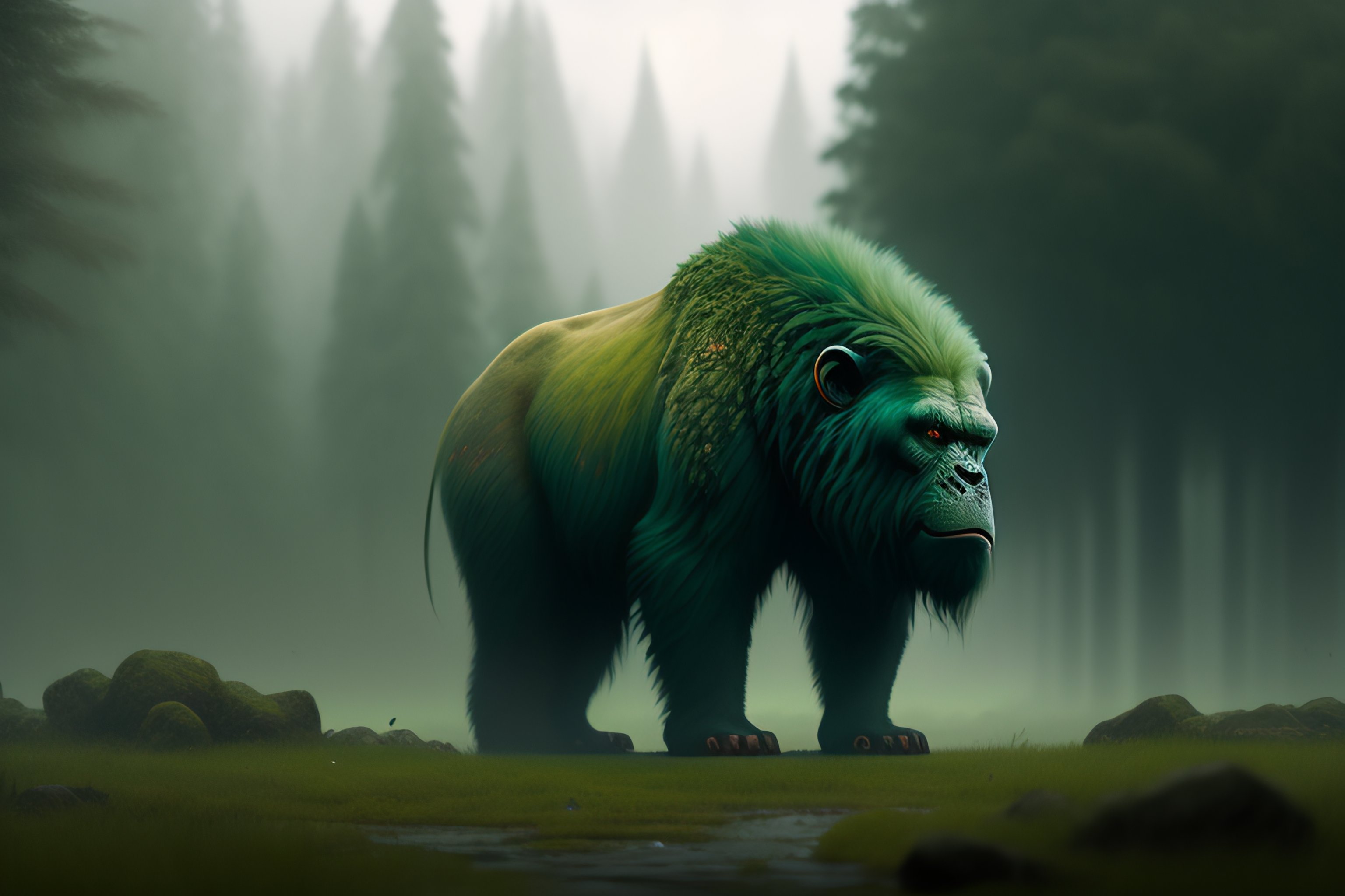 Lexica - A portrait of an exhausted bipedal green yeti like monster ...
