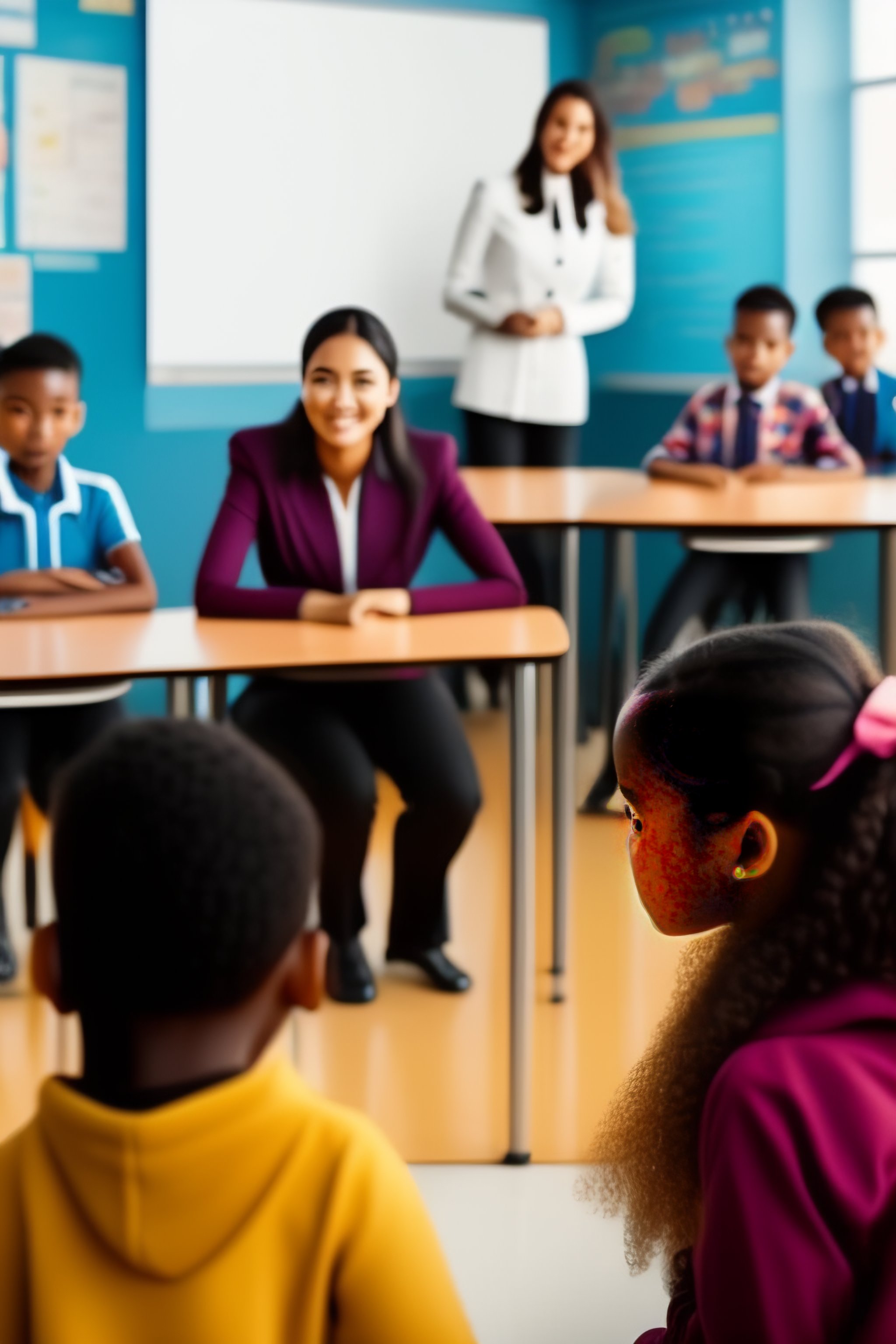 Lexica - Female teacher in front of a mixed class with young students